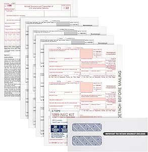 TOPS 1099 NEC Forms 2022, 4 Part Laser/Inkjet 1099 Forms with Self Seal ...