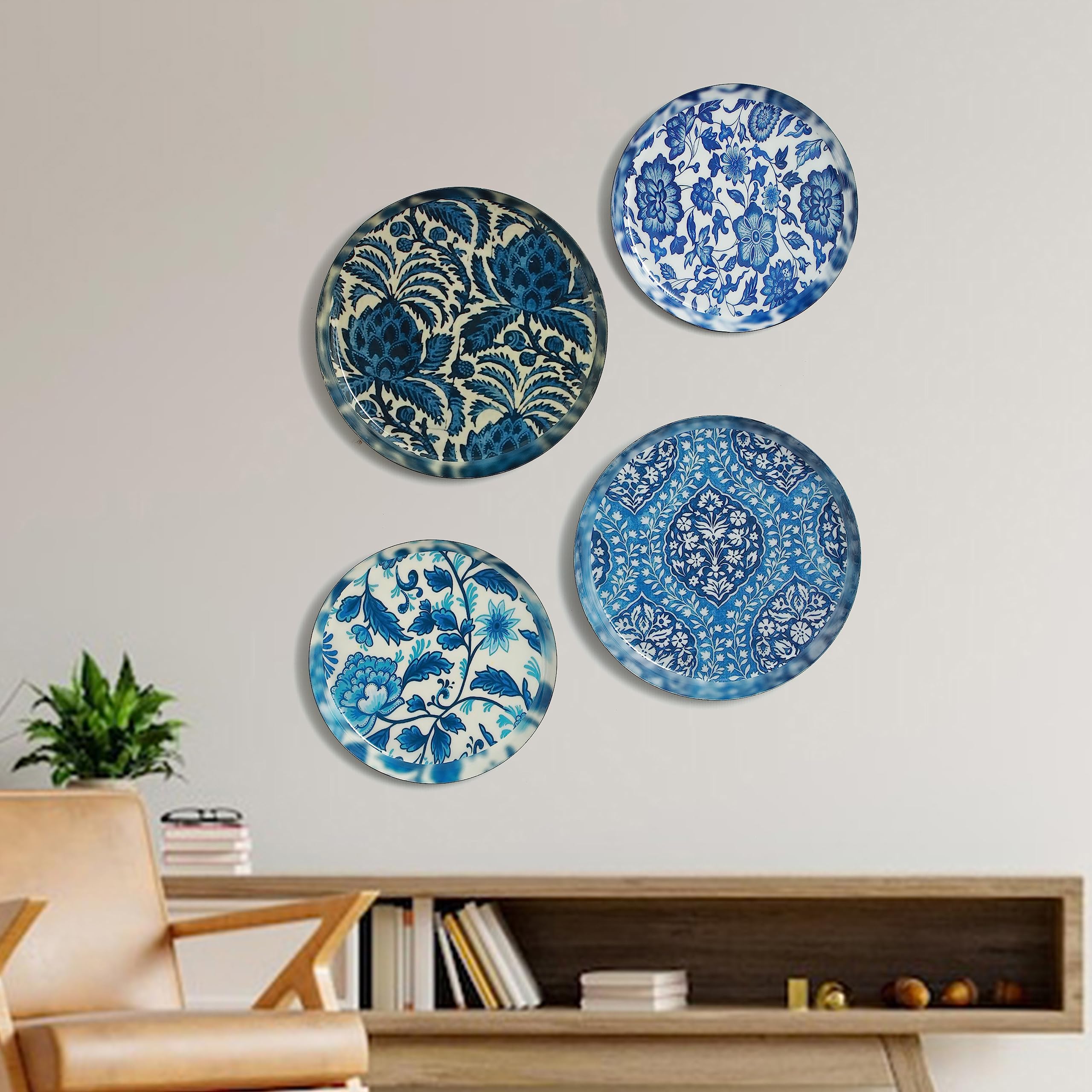 Buy Homspurts Blue Pottery Wall Art Set Of 4 Pieces Home Decor/Painting ...