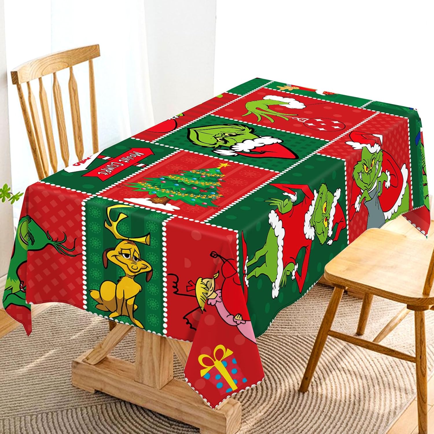 Amazon.com: Hafangry Merry Christmas Tablecloth Green Christmas Holiday ...
