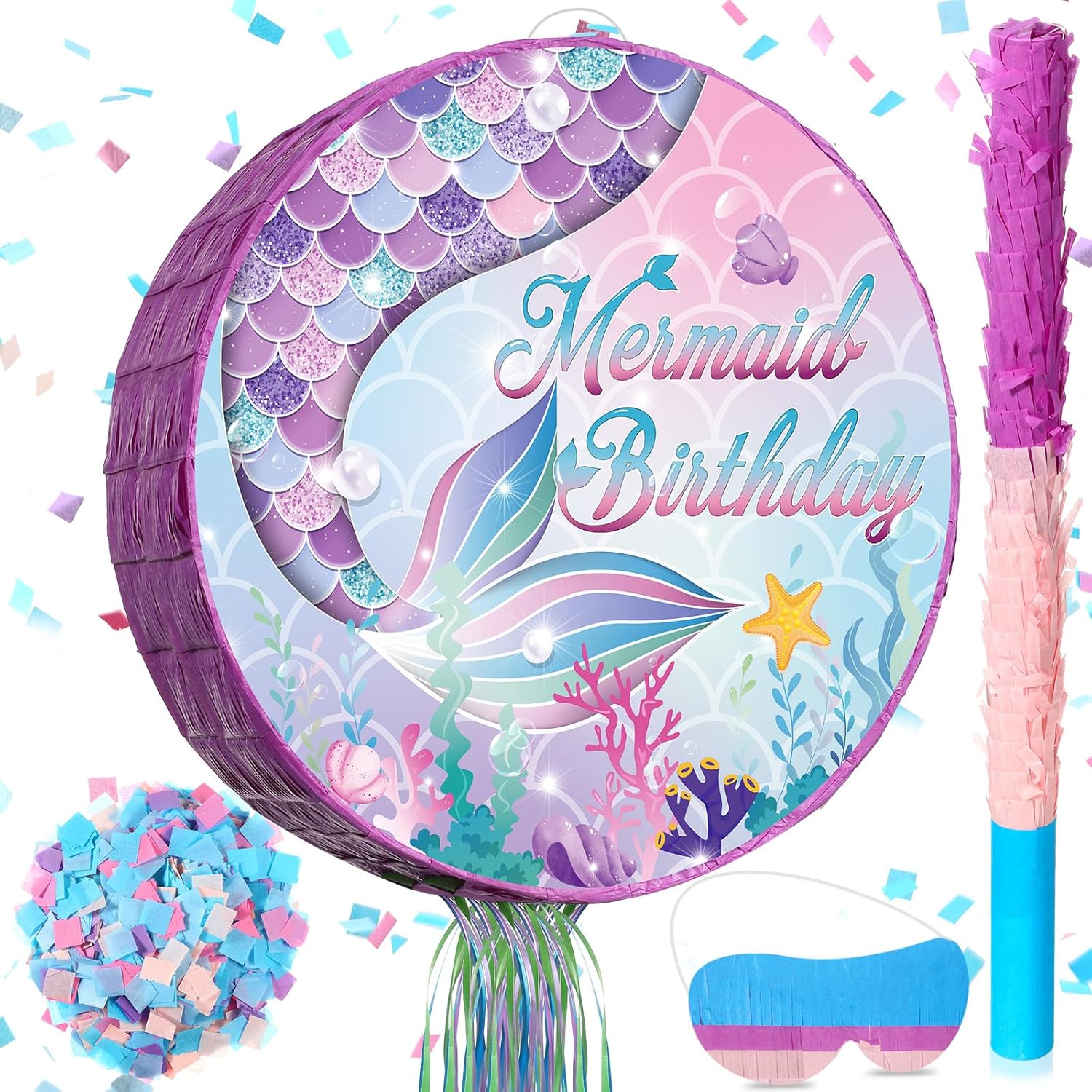 Amazon.com: Jexine Mermaid Birthday Piñata Set Mermaid Party Supplies ...