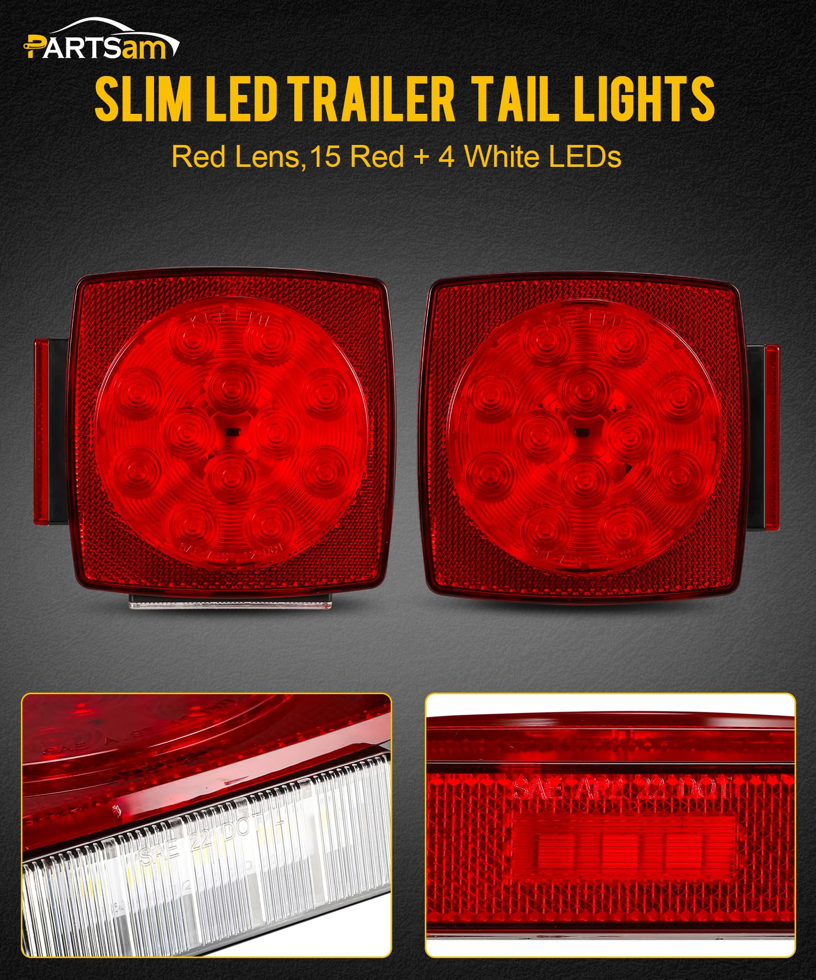 Snapklik.com : Partsam Pair Slim Square LED Trailer Light Submersible ...