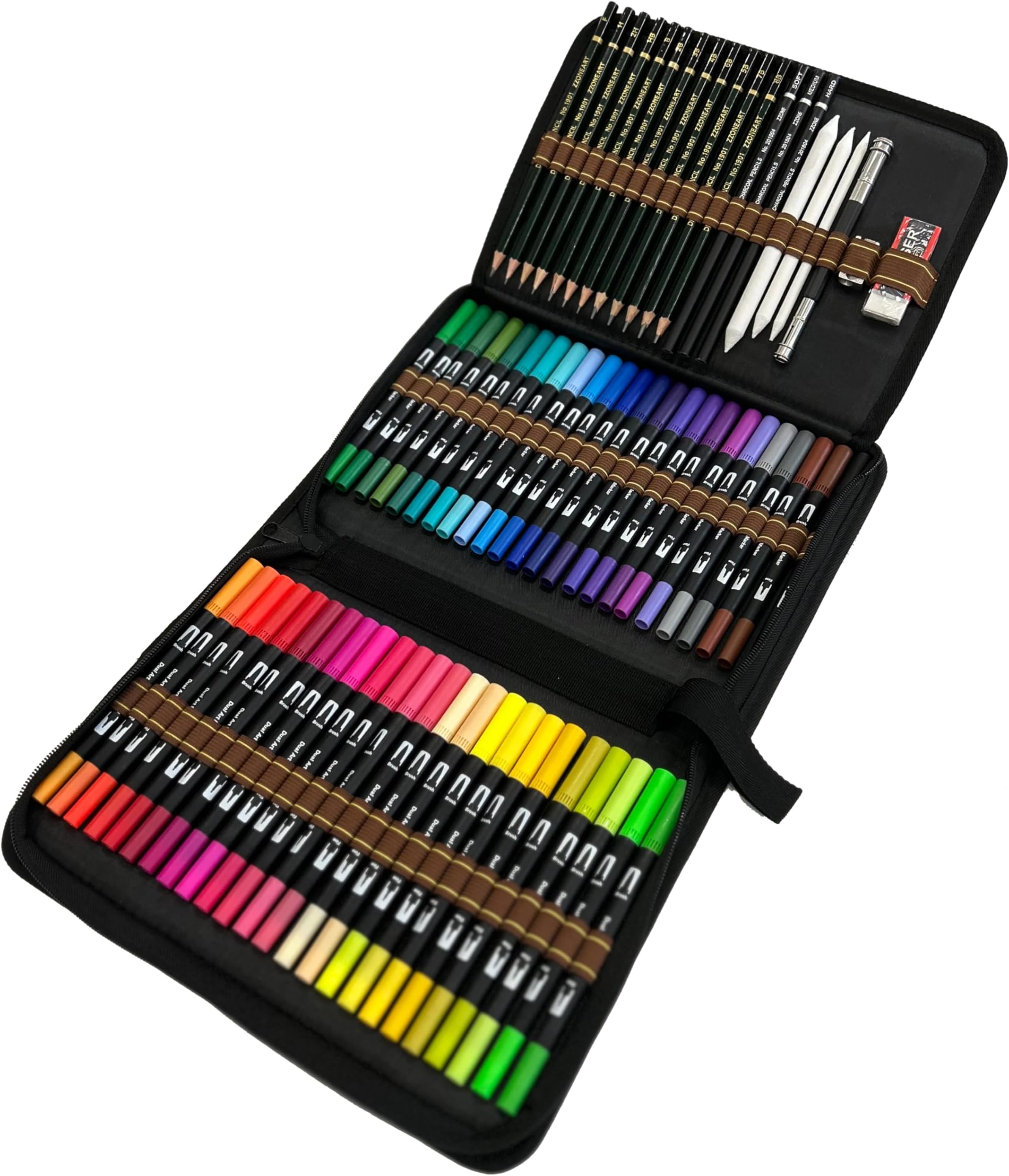 Colouring Marker Pens Set, 48 Dual Tip Brush Pens Watercolour Brush ...