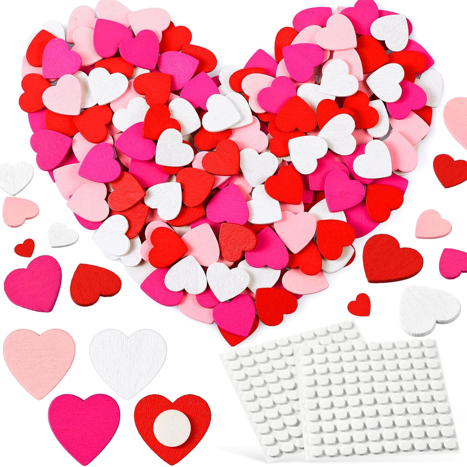 Amazon.com: EXCEART 200Pcs Self Adhesive Wooden Red Heart Wood Heart ...