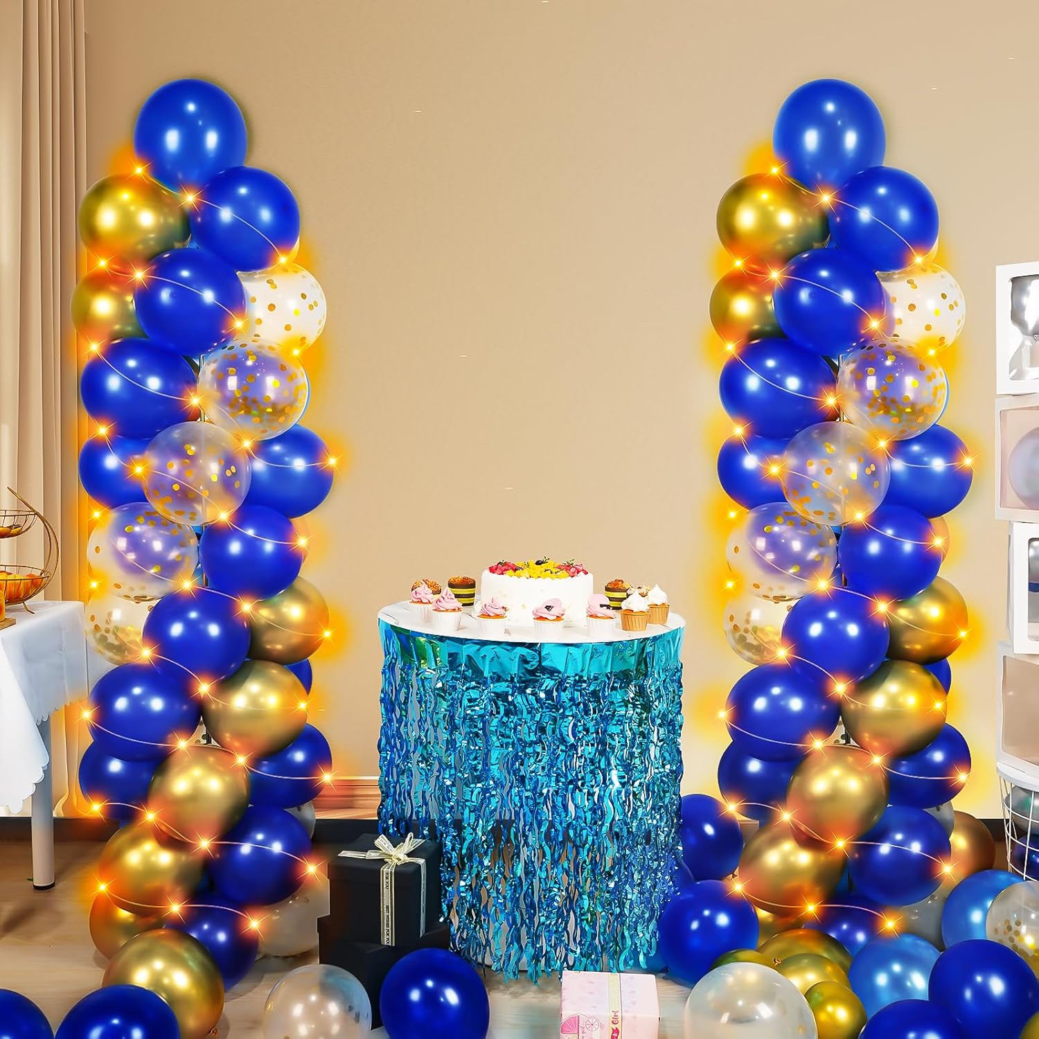 Amazon.com: Bule Balloon Column Stand Kit with Balloons & String Light ...