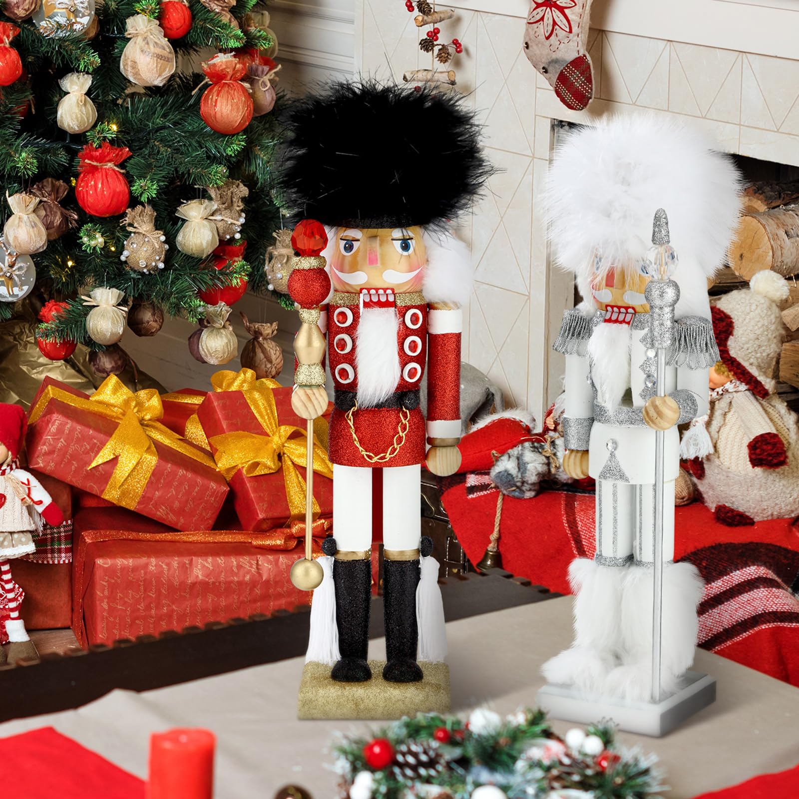 Soaoo 2 Pcs Christmas Nutcracker Ornament 14'' Wooden Nutcracker ...