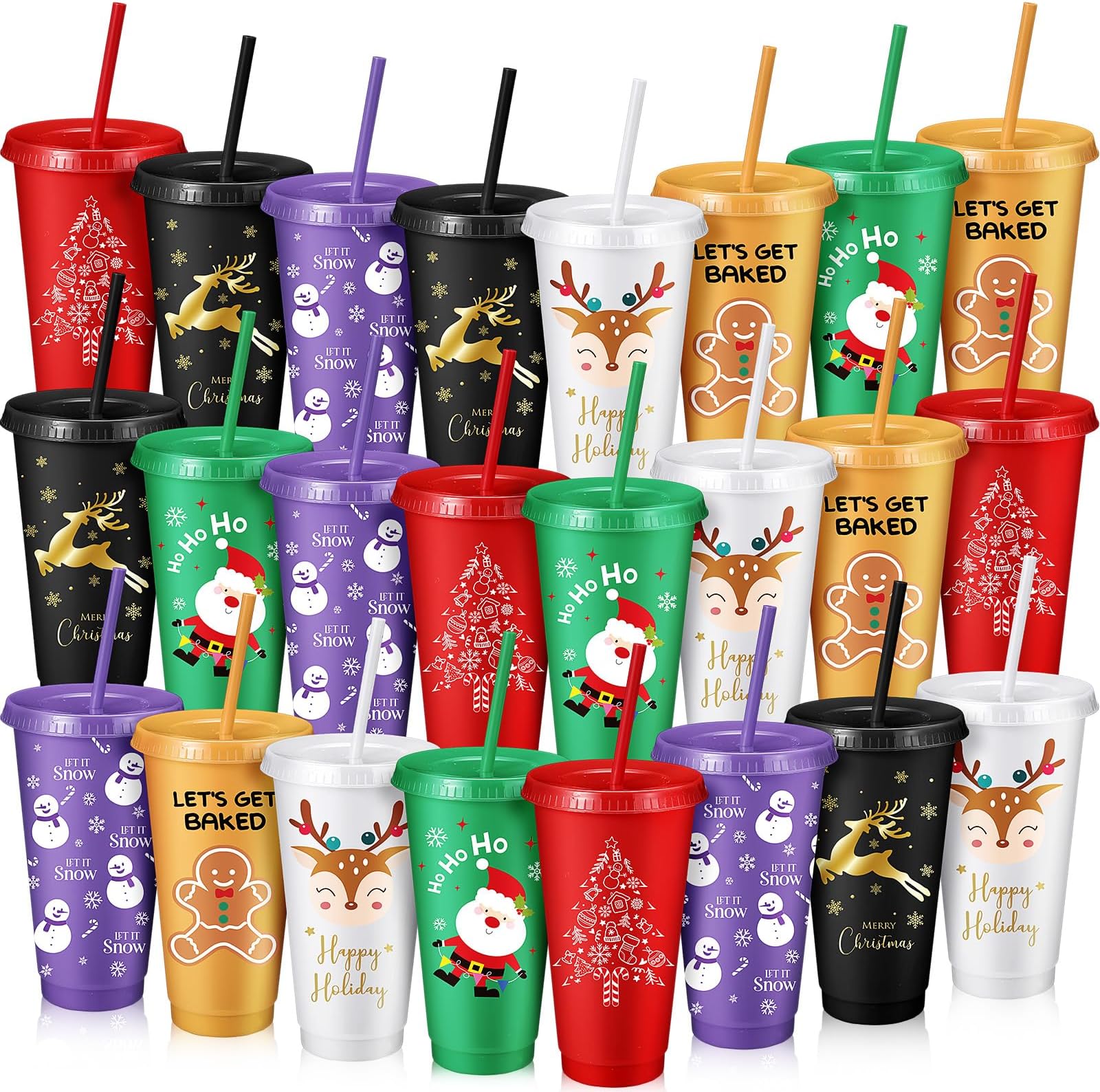 Amazon.com: Skylety 24 Pcs Christmas Cups Reusable Christmas Plastic ...