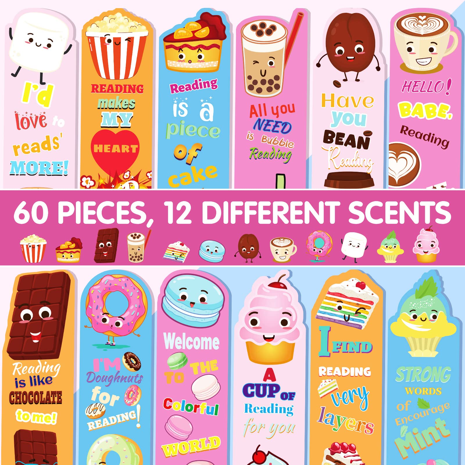 Snapklik.com : 60 Pieces Dessert Scented Bookmarks Kids Bulk Scratch ...
