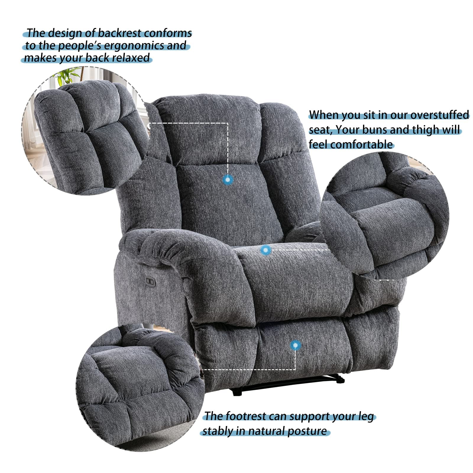INZOY Electric Power Recliner Chairs with USB Charge Port, Electric ...