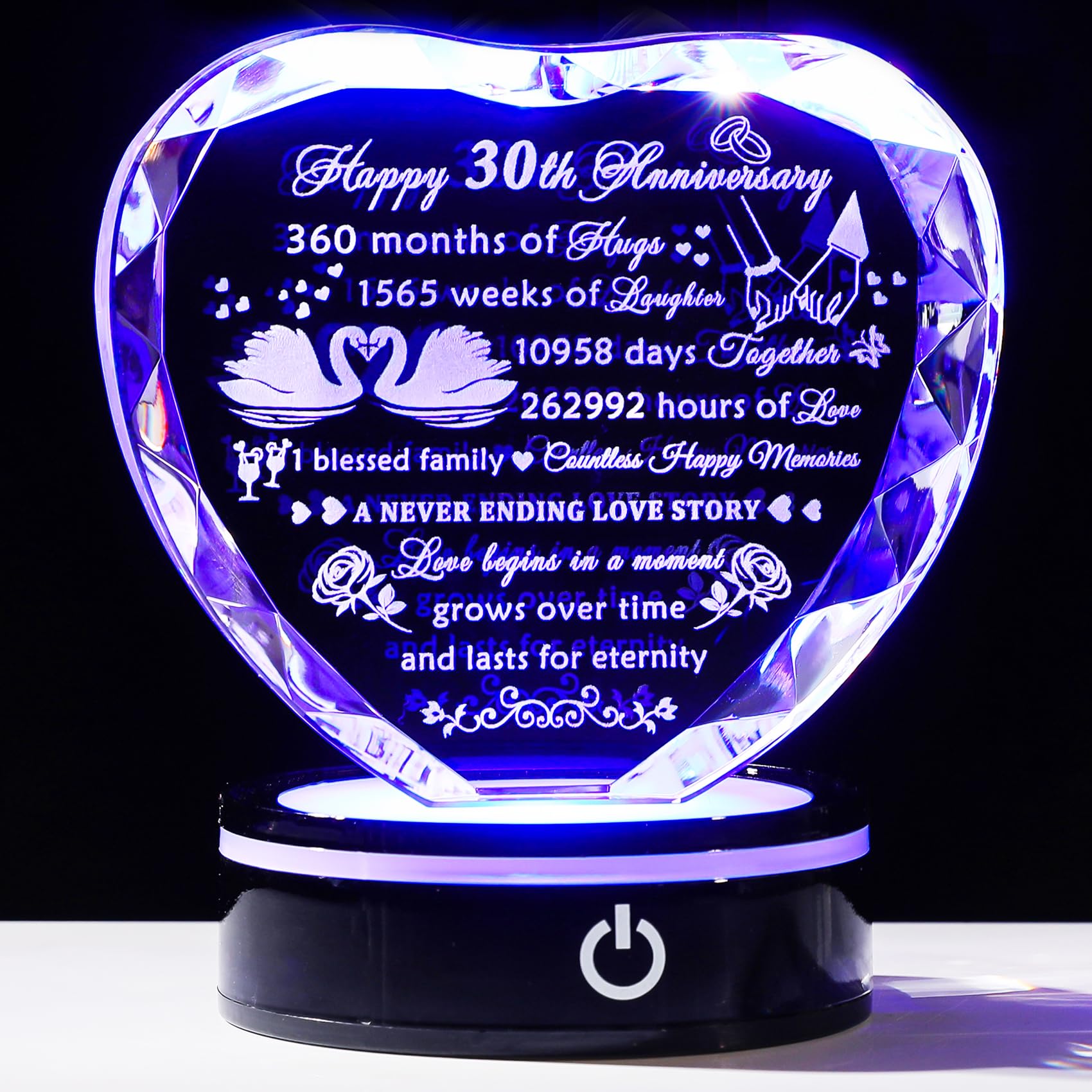Amazon.com: YWHL 30th Anniversary Crystal Heart Gifts for Couples Parents, Laser Engraved ...