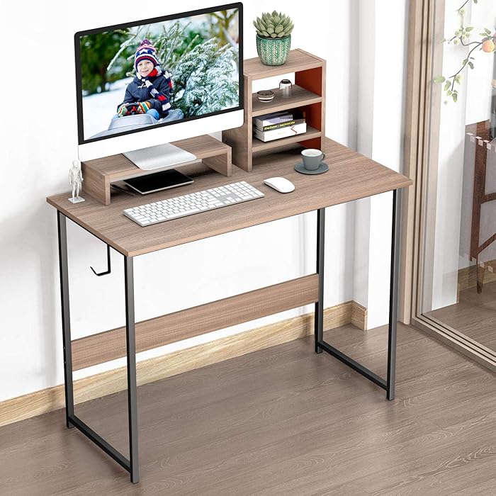 Buy Viewee 39'' Computer Desk with Monitor Riser | Writing Desk Small ...