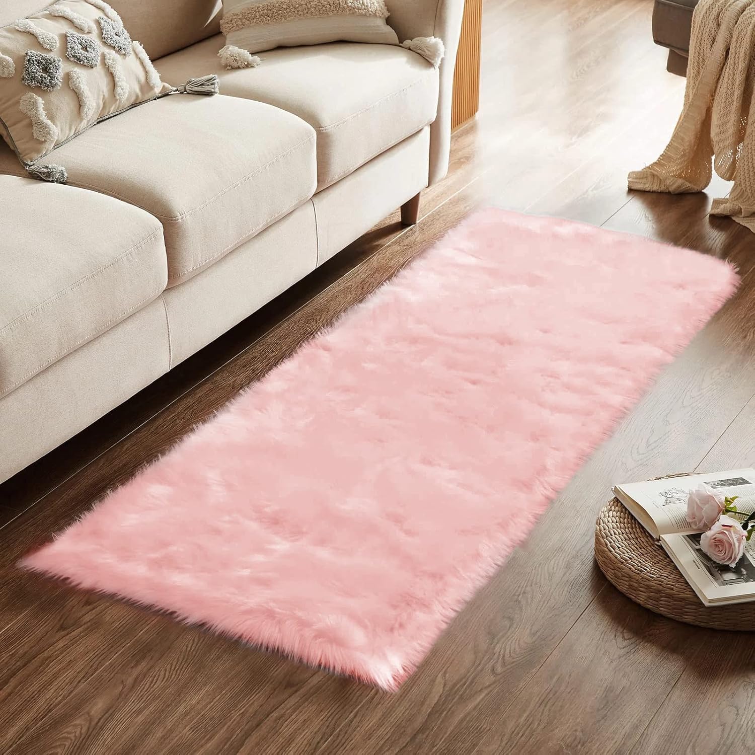 Amazon.com: Goolela Pink Fluffy Rug 2X6 Runner Rugs for Girls Room Faux ...