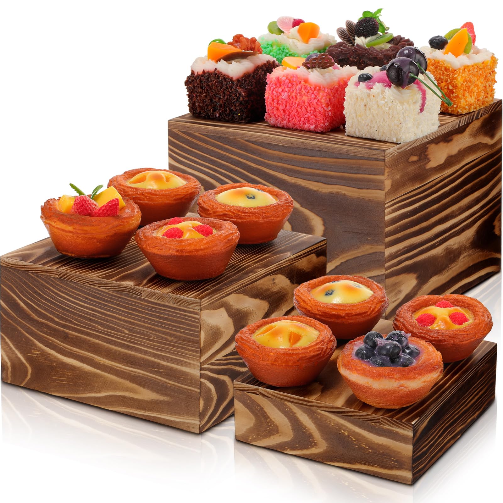 Amazon.com: Barydat 3 Pcs Wood Cupcake Stand Stackable Square Display ...