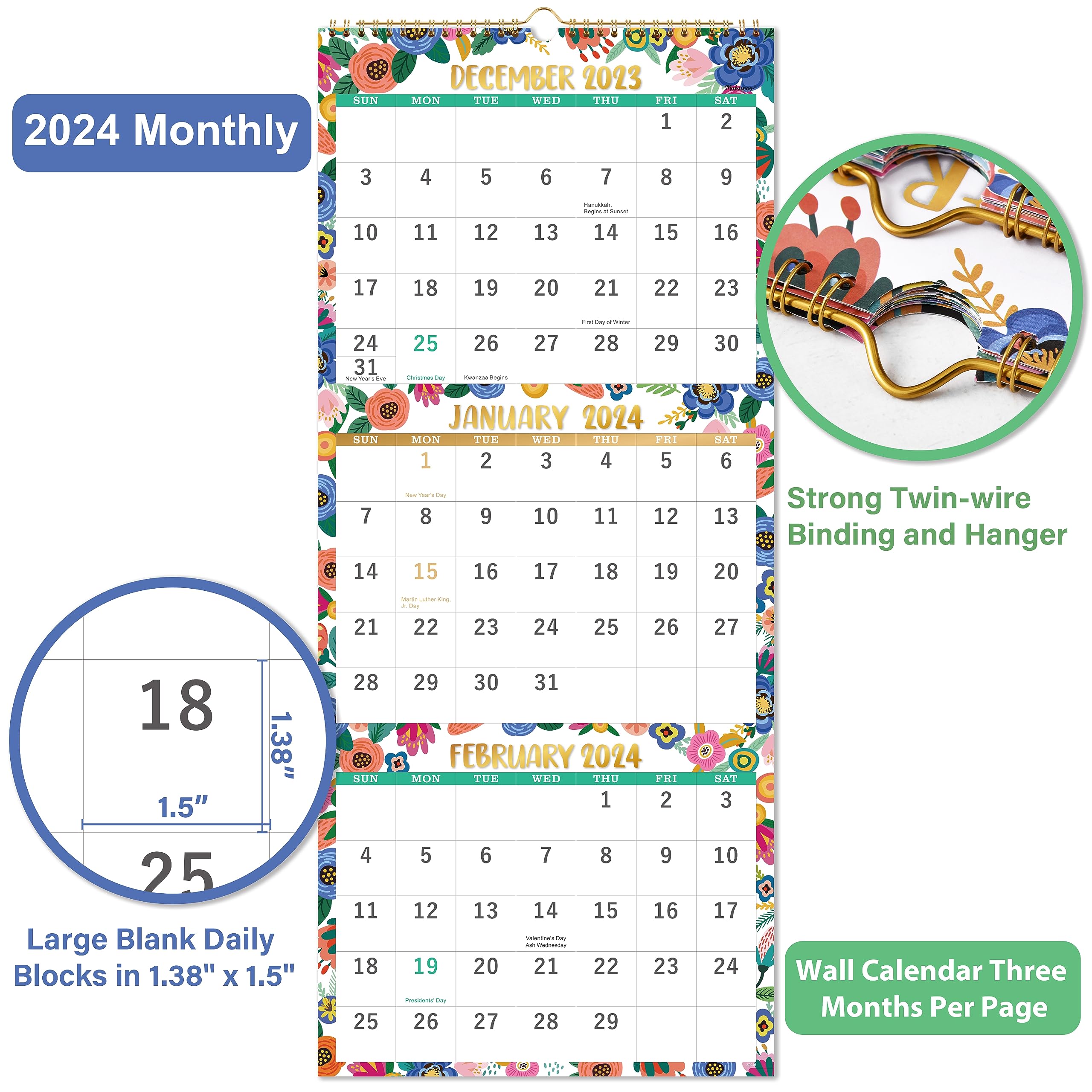 Snapklik.com : 2024 Calendar - 2024 Wall Calendar, 3-Month Wall ...