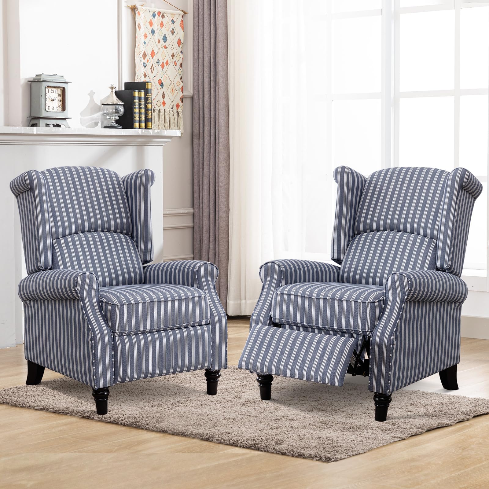 Amazon.com: Bonzy Home Wingback Push Back Recliner Chair Set of 2 ...