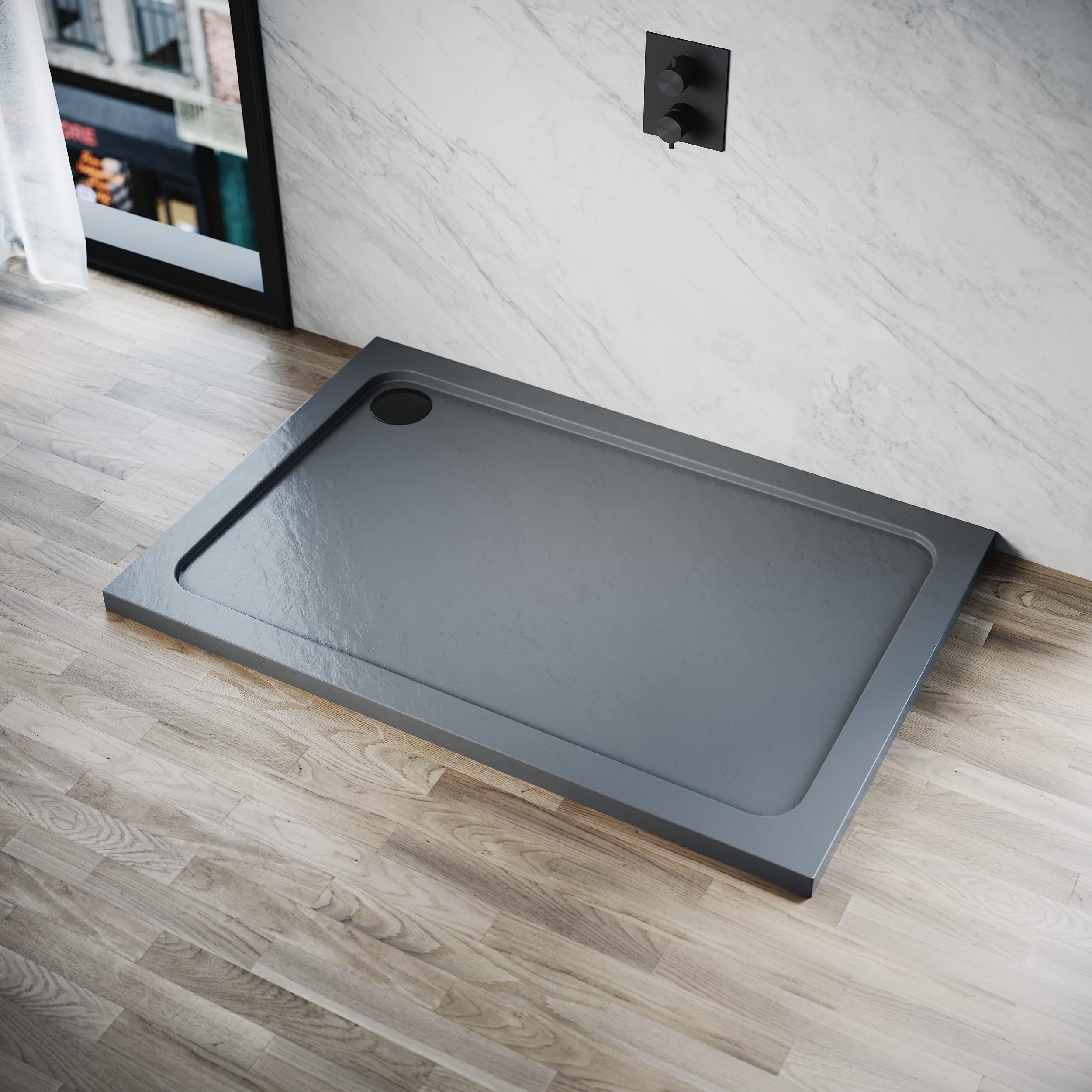 ELEGANT Grey Stone Shower Tray for Shower Enclosure Cubicle + Waste ...