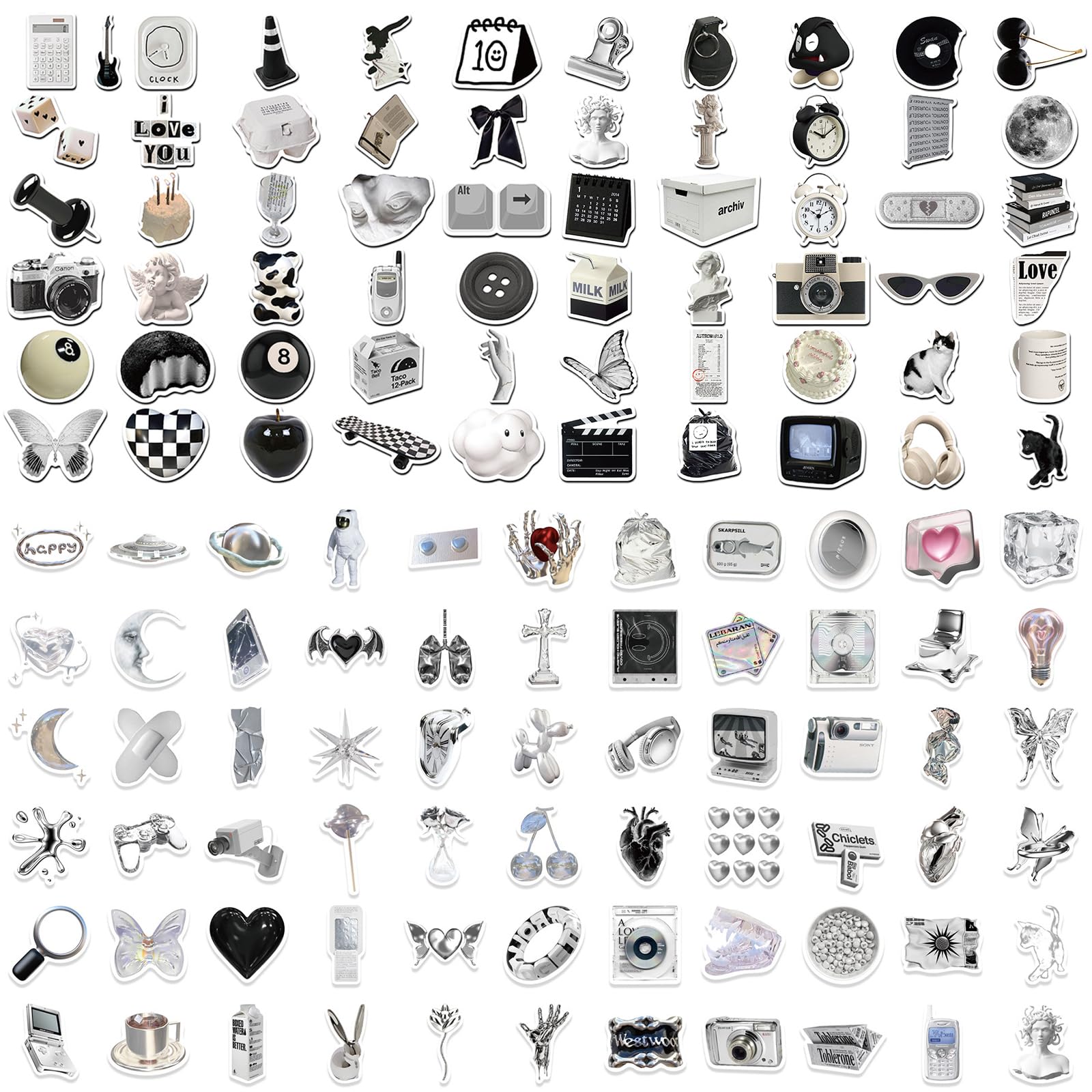 Amazon.com: 127PCS Vintage Black and White & Silvery Y2K Stickers ...