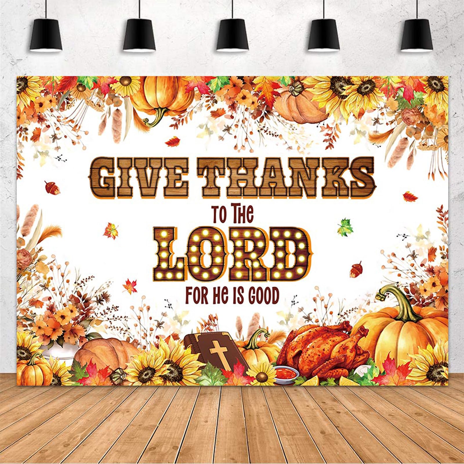 Amazon.com : MEHOFOND Thanksgiving Christian Backdrop Give Thanks to ...