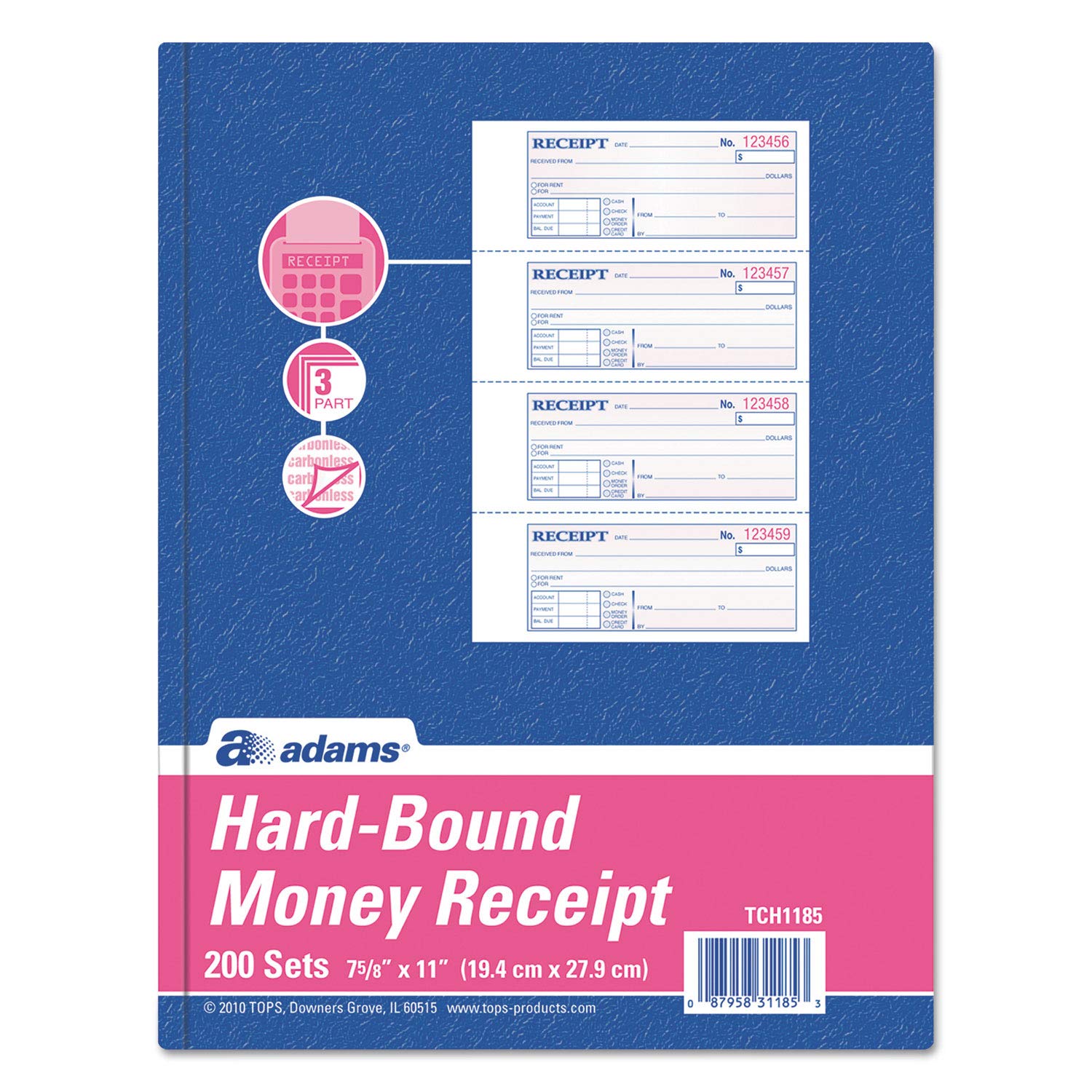 Amazon.com : Adams TCH1185 Tops 3-Part Hardbound Receipt Book, 7 x 2 3/ ...