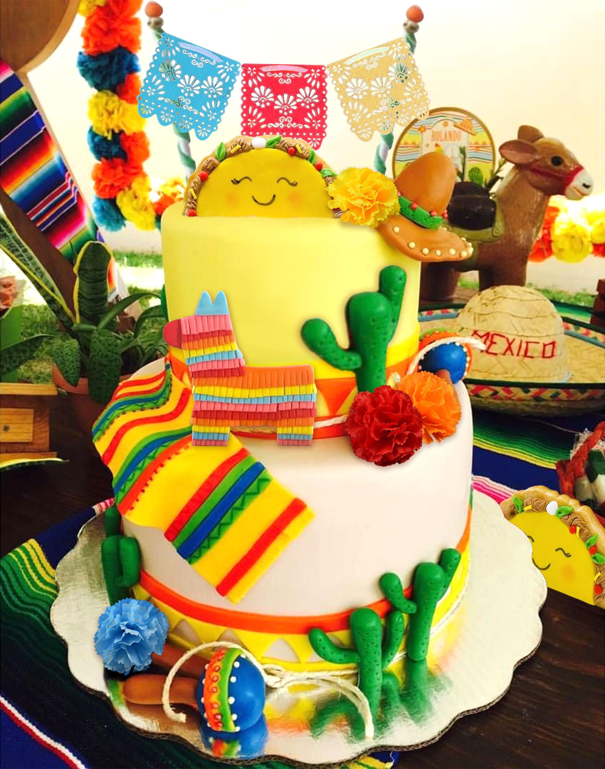 Snapklik.com : Luxury Papel Picado Cake Banner Mexican Fiesta Cake Decoration Mexican Wedding ...