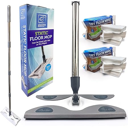 Static Floor Wipes Mop, Flat Mop with Disposable Floor Wipes for Quick ...