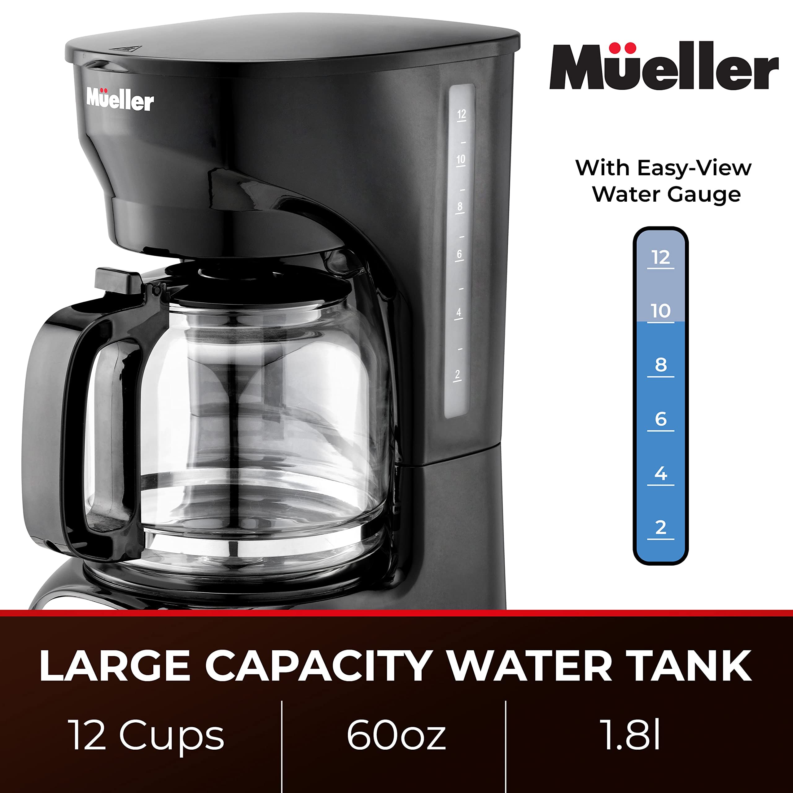 Mueller 12-Cup Drip Coffee Maker, Auto Keep Warm Function, Smart Anti ...