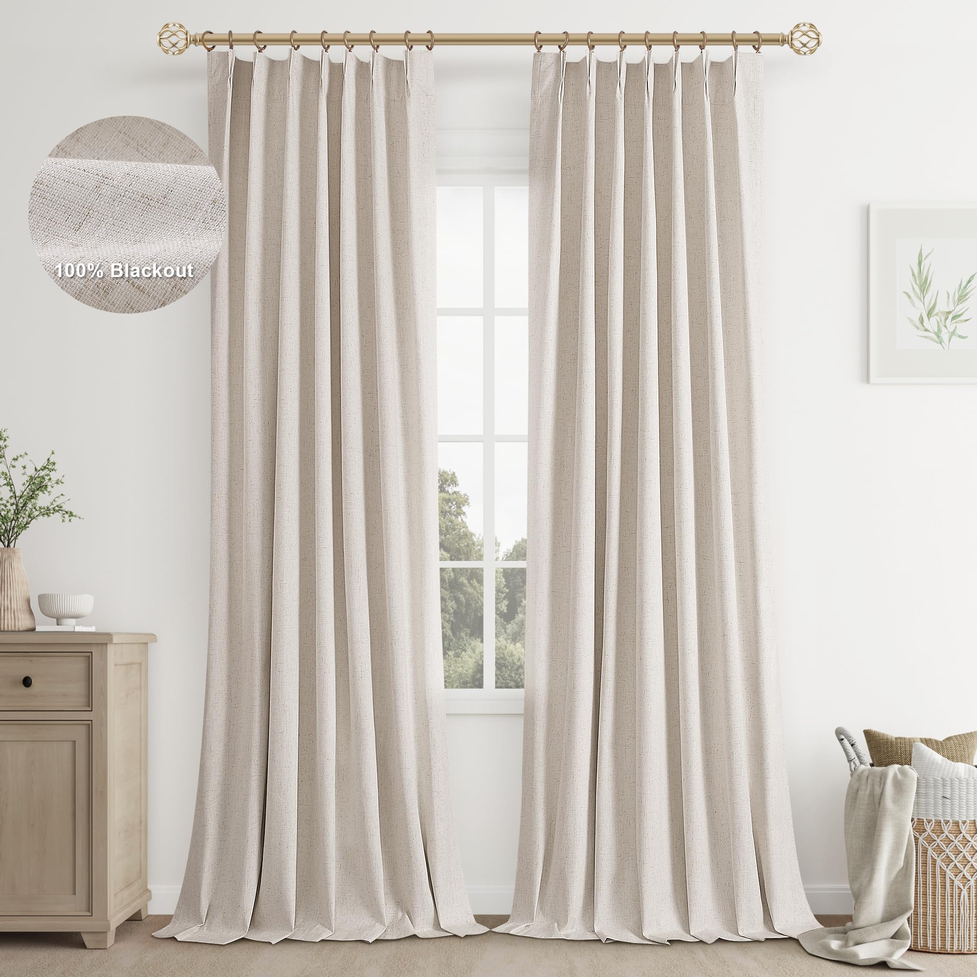 Amazon.com: Joywell Sand Beige Linen 100% Blackout Curtains 102 Inches ...