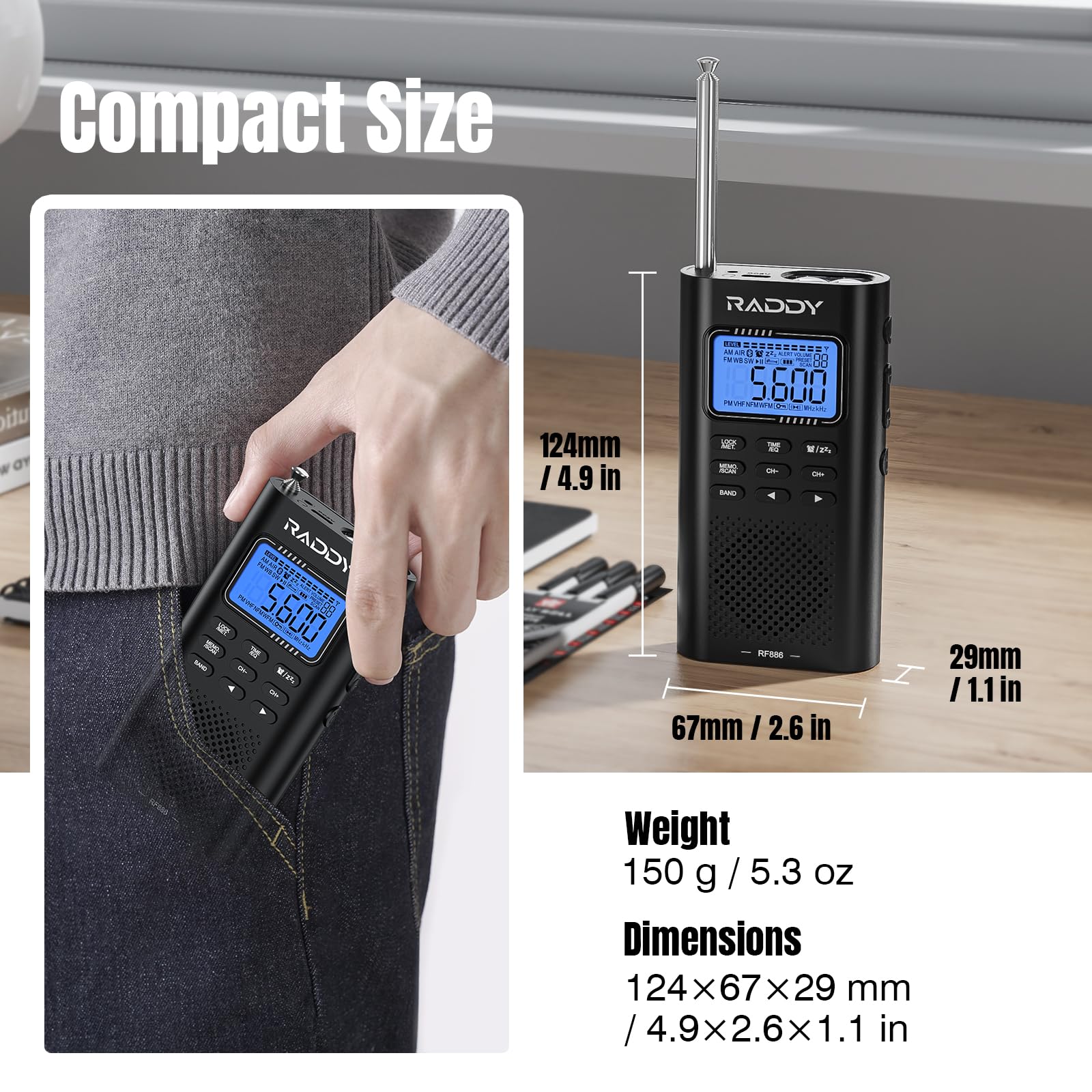 Snapklik.com : Raddy RF886 Portable AM/FM/SW/VHF/WB Radio Digital Radio ...