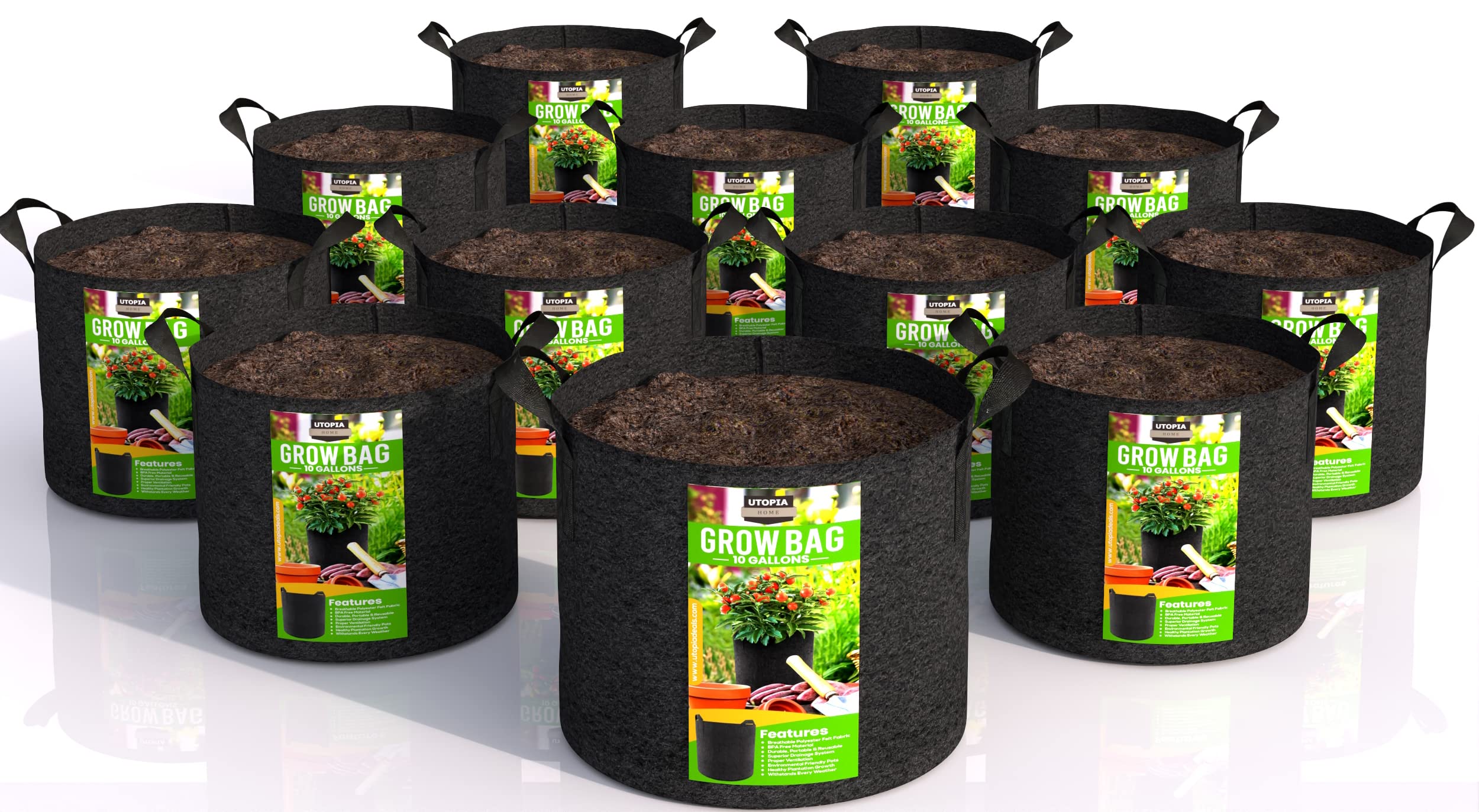 Utopia Home 12-Pack 10 Gallon Fabric Grow Bags, Heavy Duty Thickened ...
