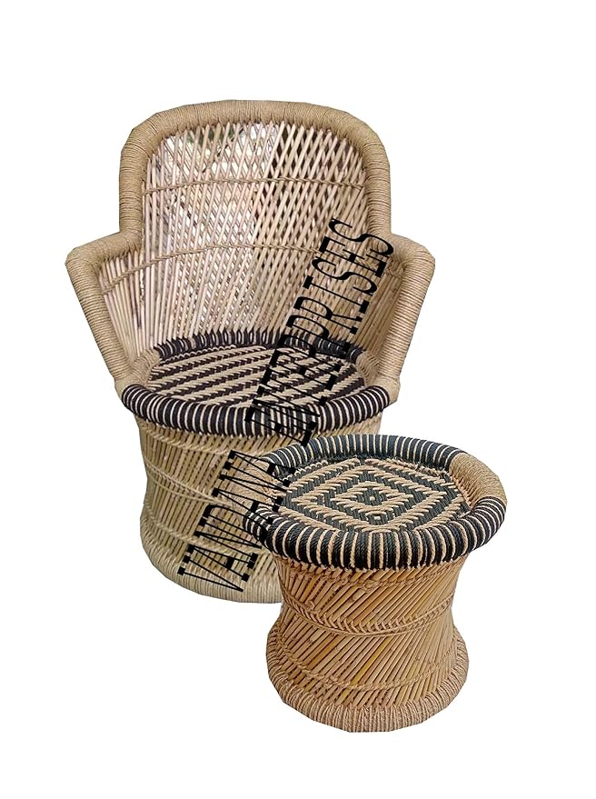 Vandana Enterprises ! Natural Bamboo Mudda Chair Set with Beige and ...