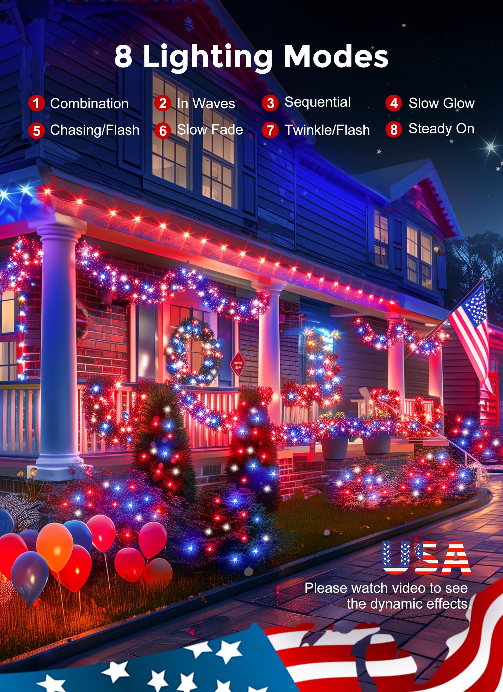 Snapklik.com : 4th Of July Decorations Outdoor, 2 Packs Total 66Ft 200 ...