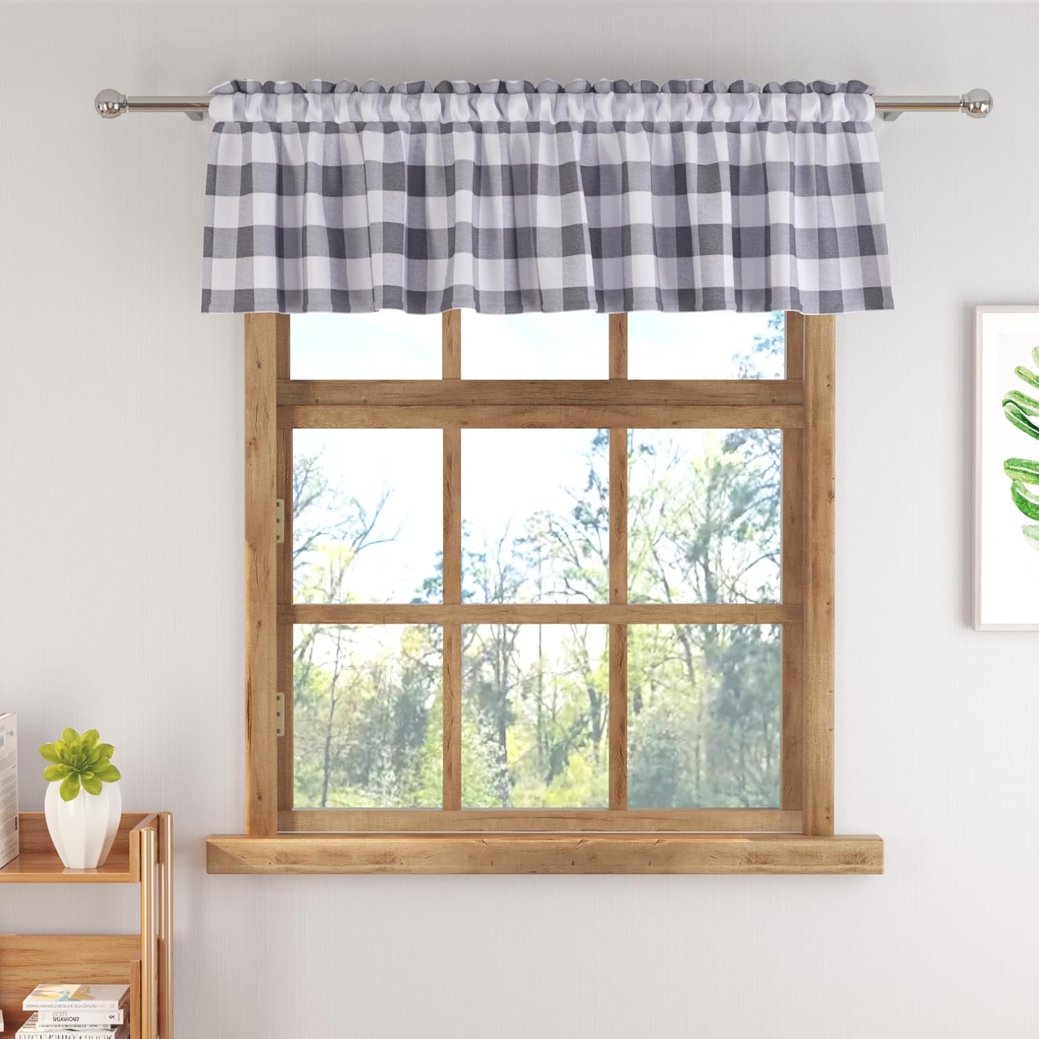Buffalo Check Plaid Valances Gingham 1 Pack Tiers Rod Pocket Grey and ...