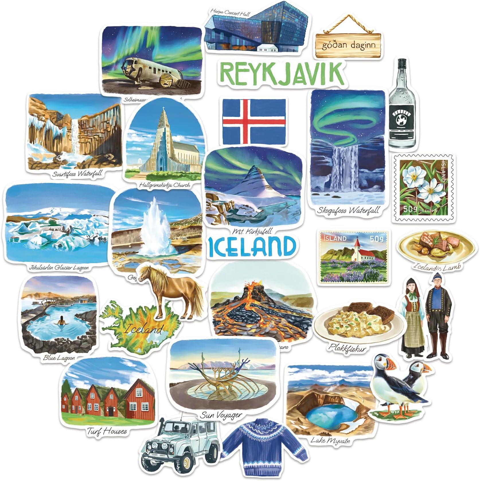 Amazon.com: Navy Peony Magical Iceland Travel Stickers (28pcs ...