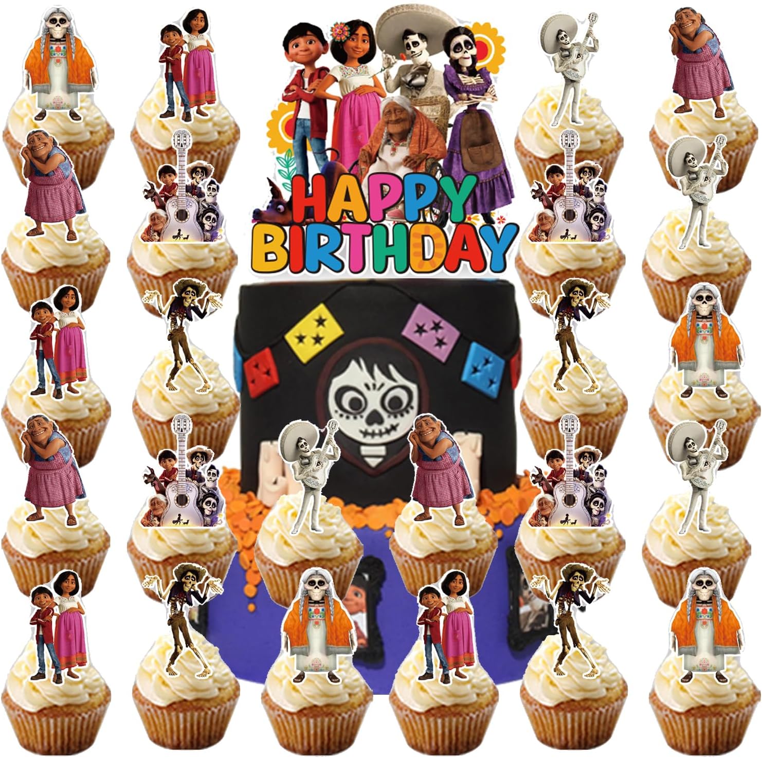 Amazon.com: 25Pack Coco Cake Toppers Cupcake Toppers,Coco Birthday ...