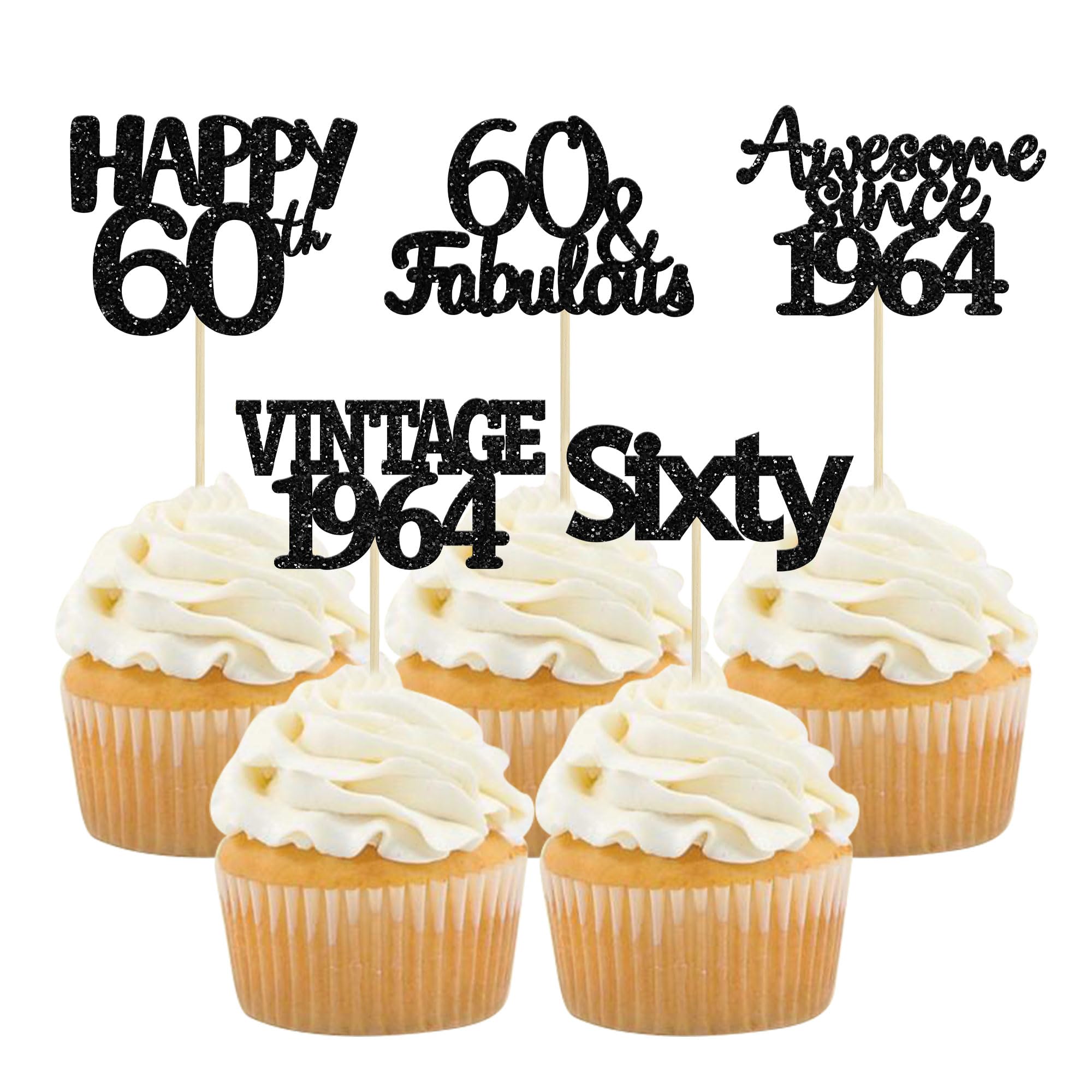 Amazon.com: Gyufise 30Pcs 60th Birthday Cupcake Toppers Vintage 1964 ...