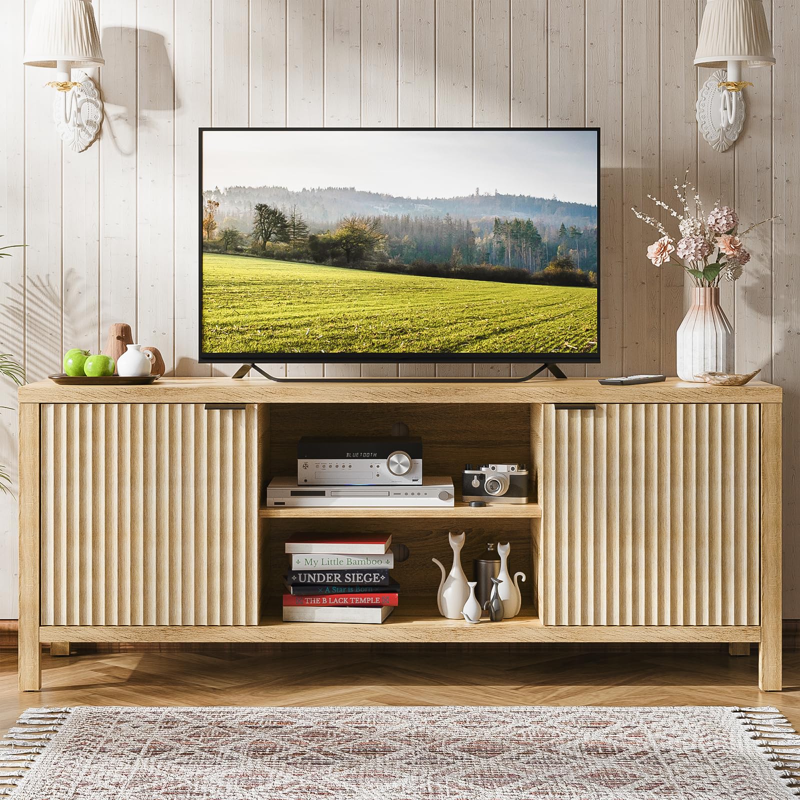 Amazon.com: Haewon Fluted Mid-Century x TV Stands, Modern Entertainment ...