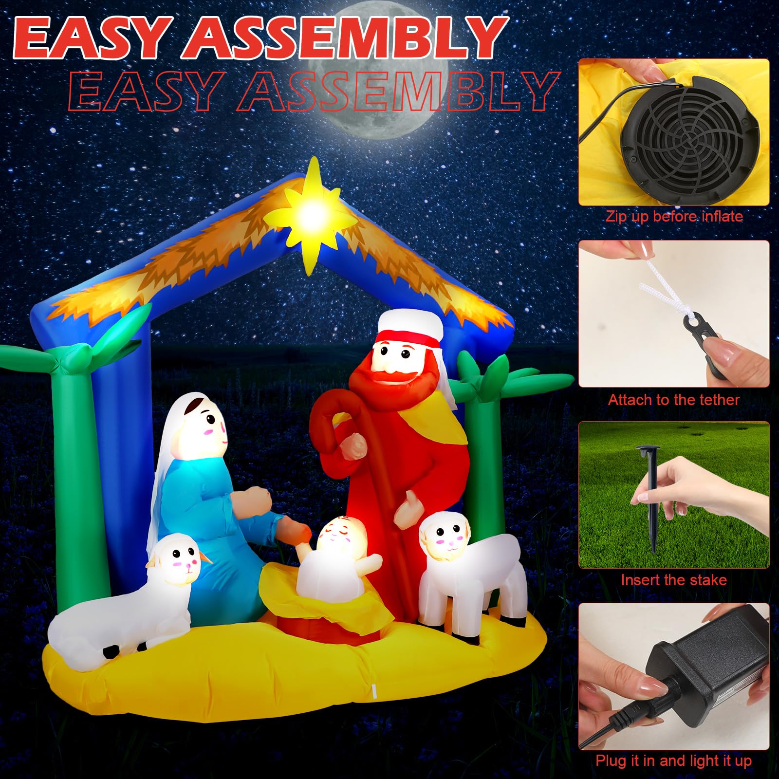 Snapklik.com : 6.6 Ft Christmas Inflatable Nativity Scene Outdoor Built ...
