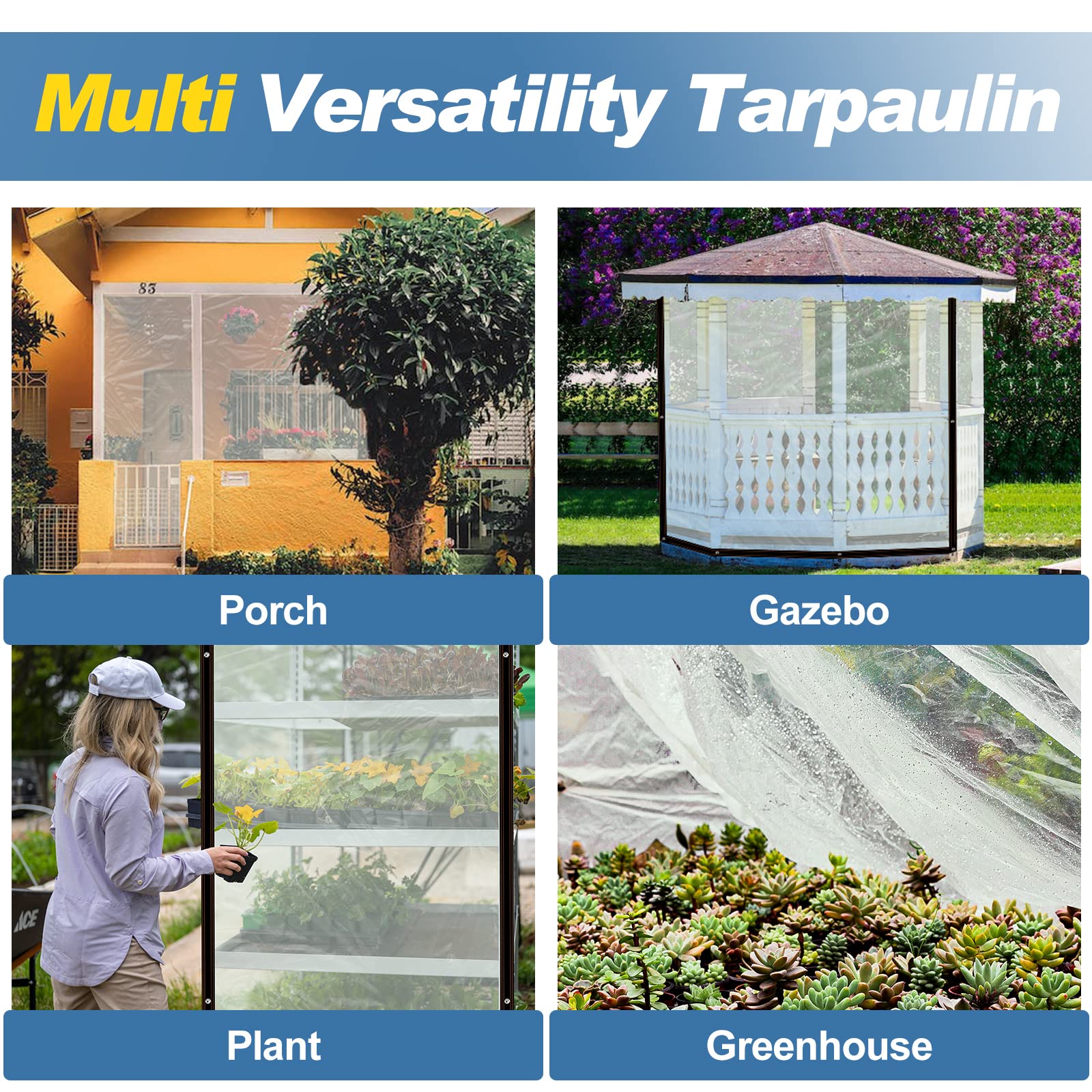 Snapklik.com : VVFLED 10x10 FT Clear Plastic Tarp - Waterproof ...