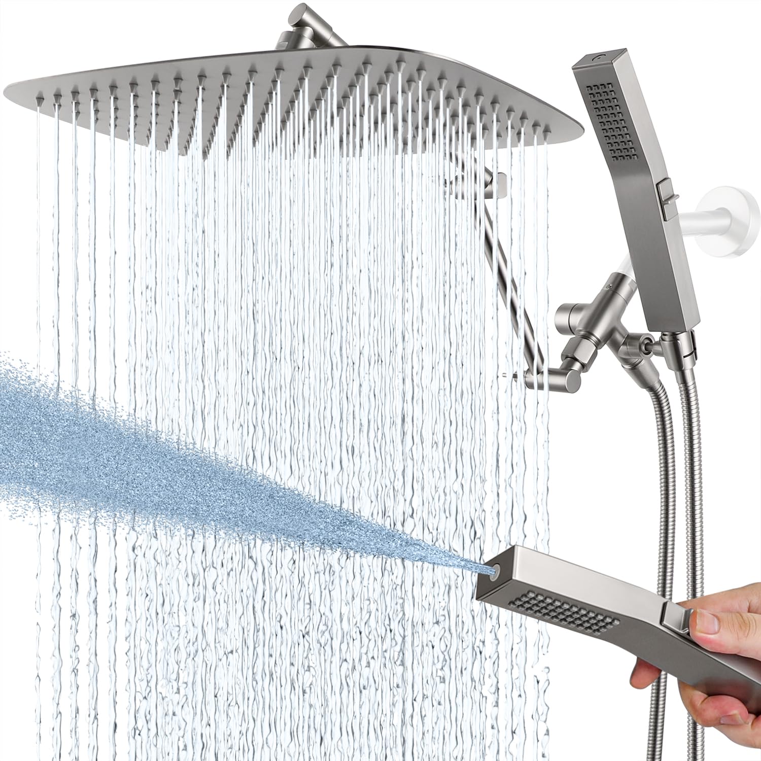 G-Promise All Metal 14 Inches Rainfall Shower Head with Handheld Spray ...