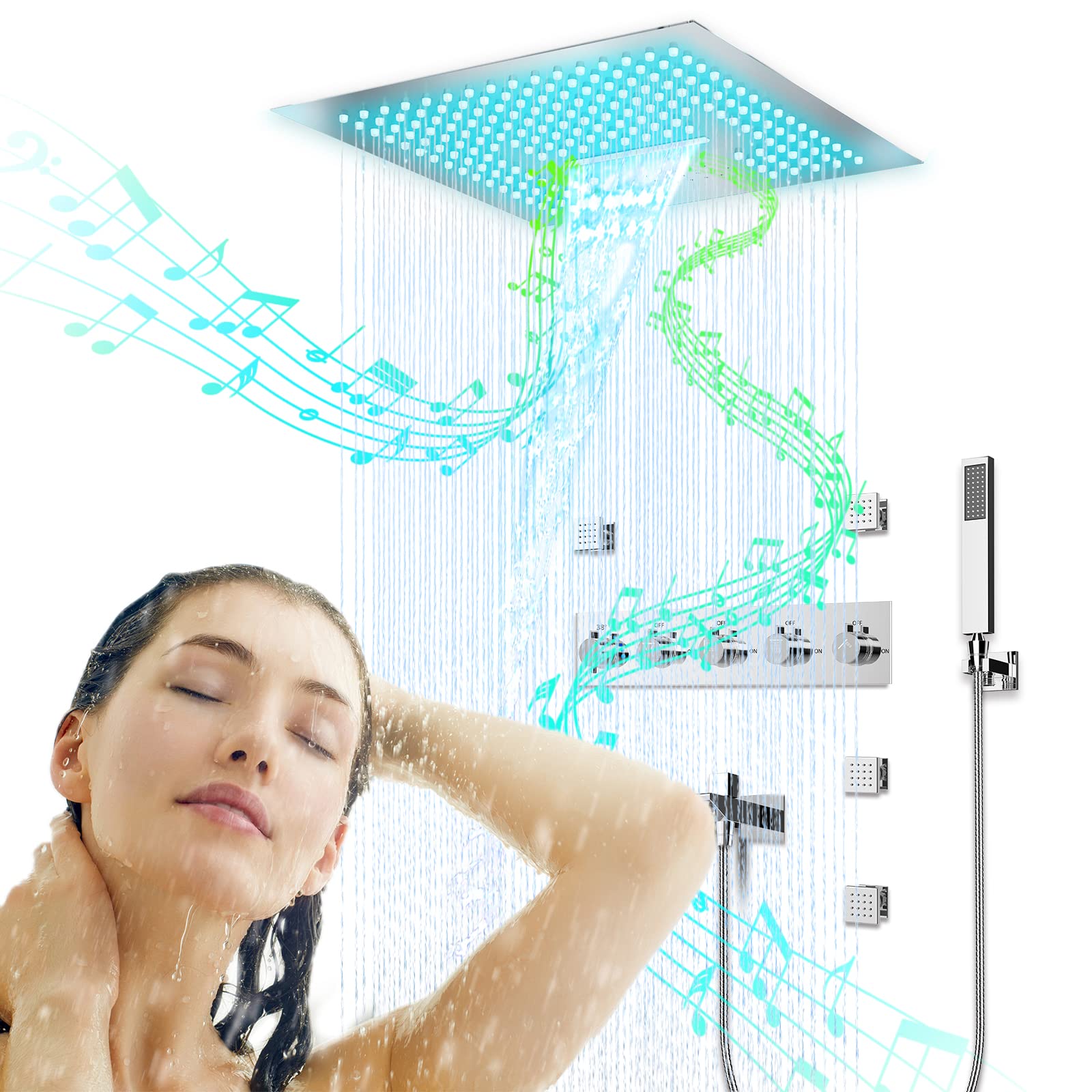 Thermostatic Shower System, Smart Waterfall Shower System with Body ...