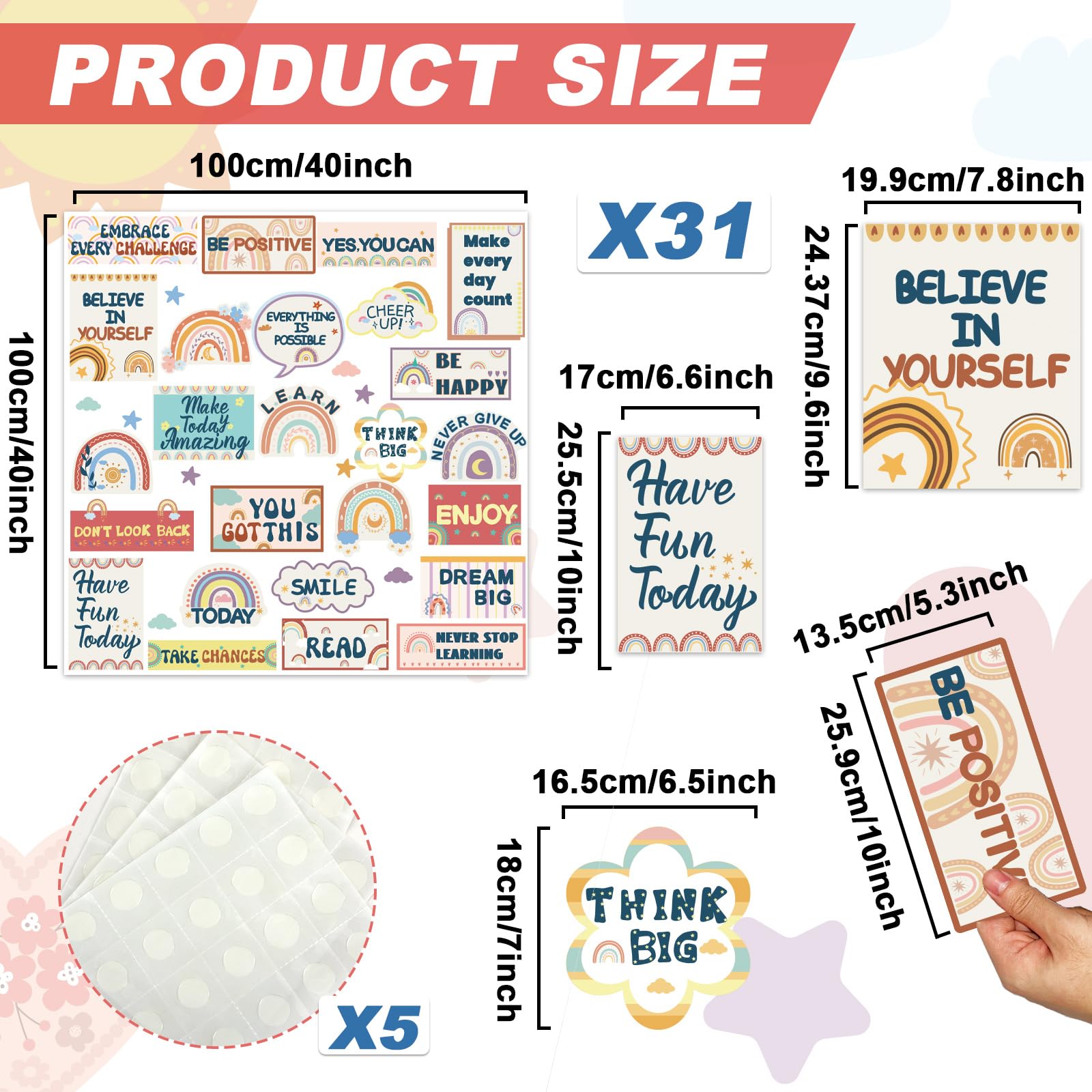 Buy 34 PCS Boho Rainbow Classroom Bulletin Board Set Inspiration ...