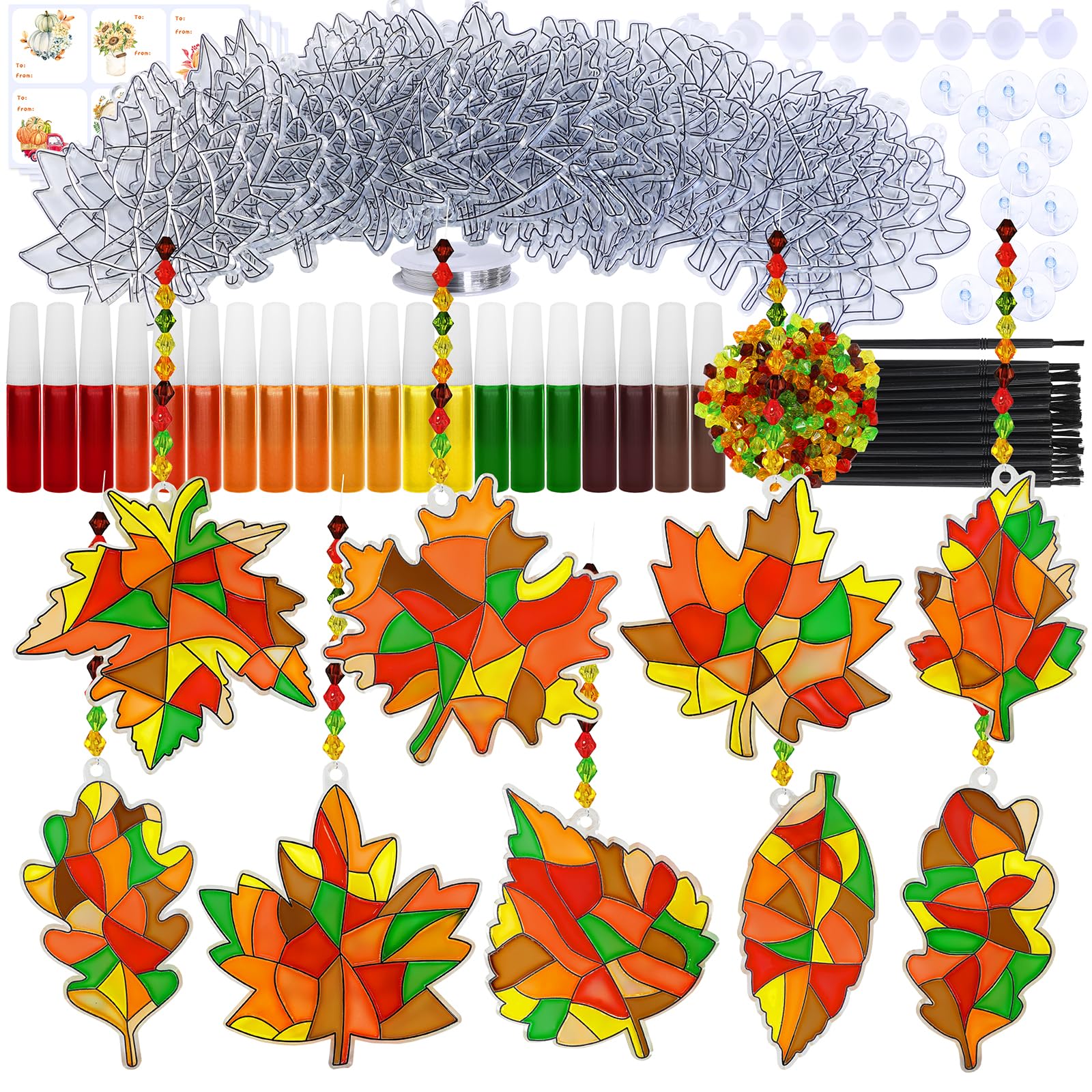 Amazon.com: Winlyn 27 Sets Fall Leaf Suncatchers Ornaments DIY Window ...