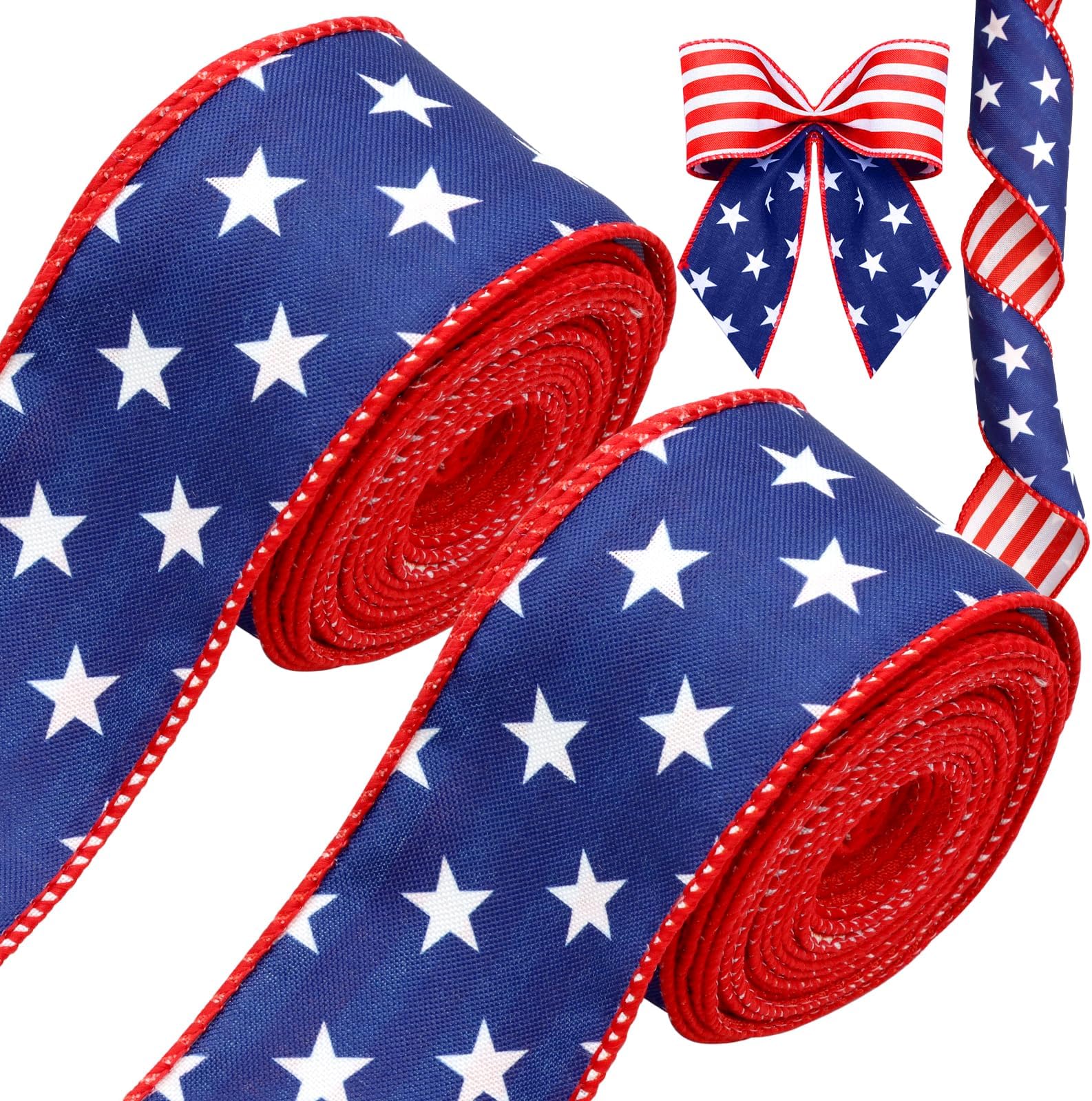 Amazon.com: 2 Rolls Patriotic Wired Edge Ribbon Stars and Stripes ...