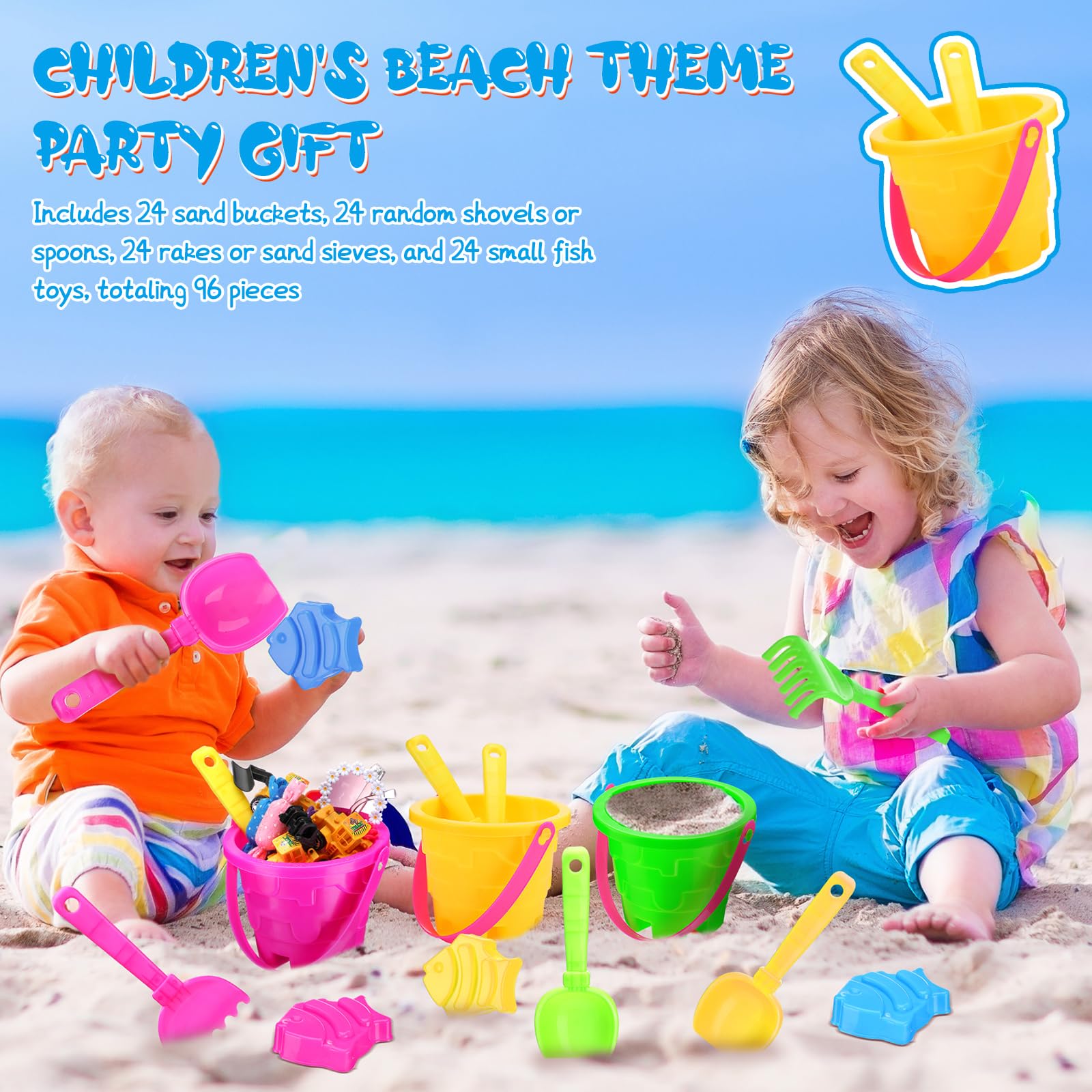 Jexine 24 Set Sand Buckets and Shovels for Kids Mini Sand Bucket Party ...