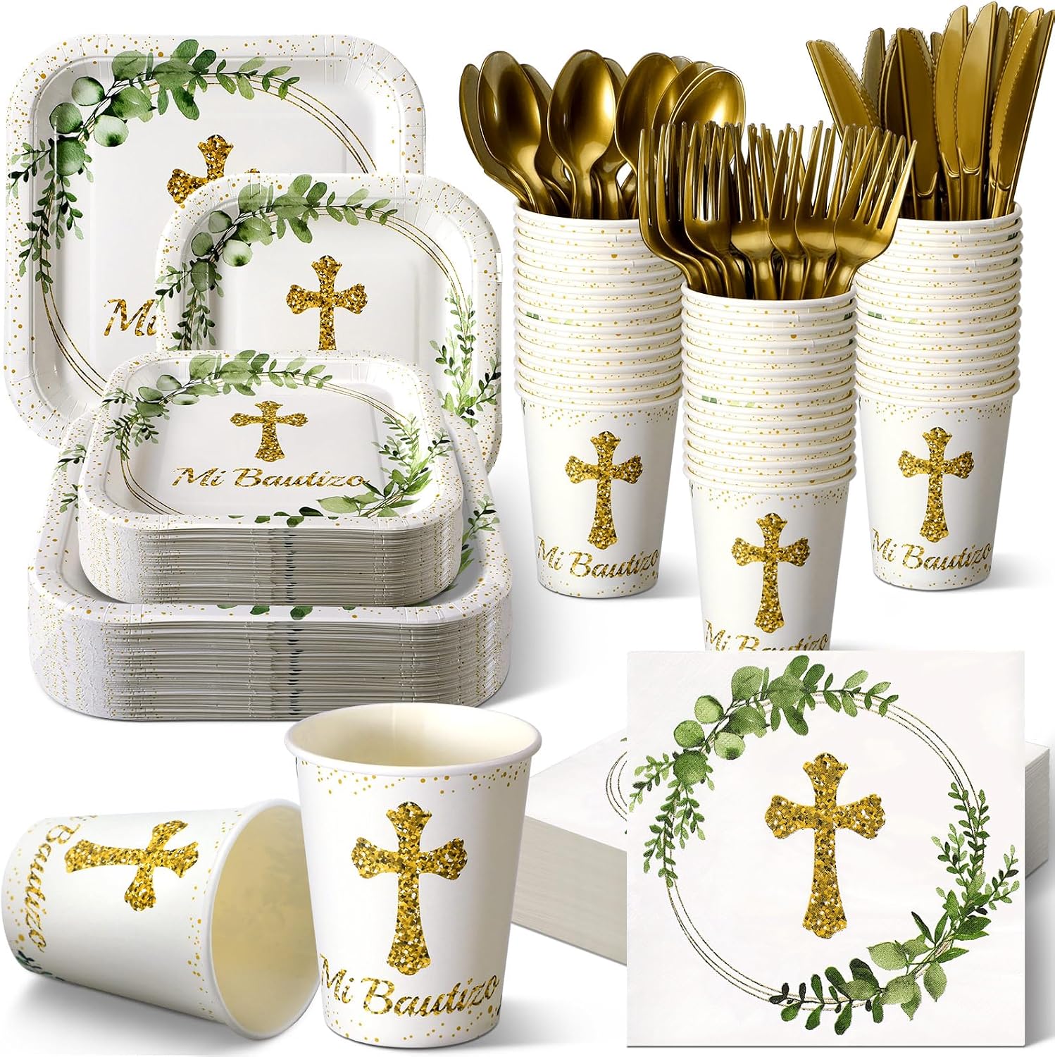 Amazon.com: Suttmin 350 Pcs Baptism Plates and Napkins Set First ...