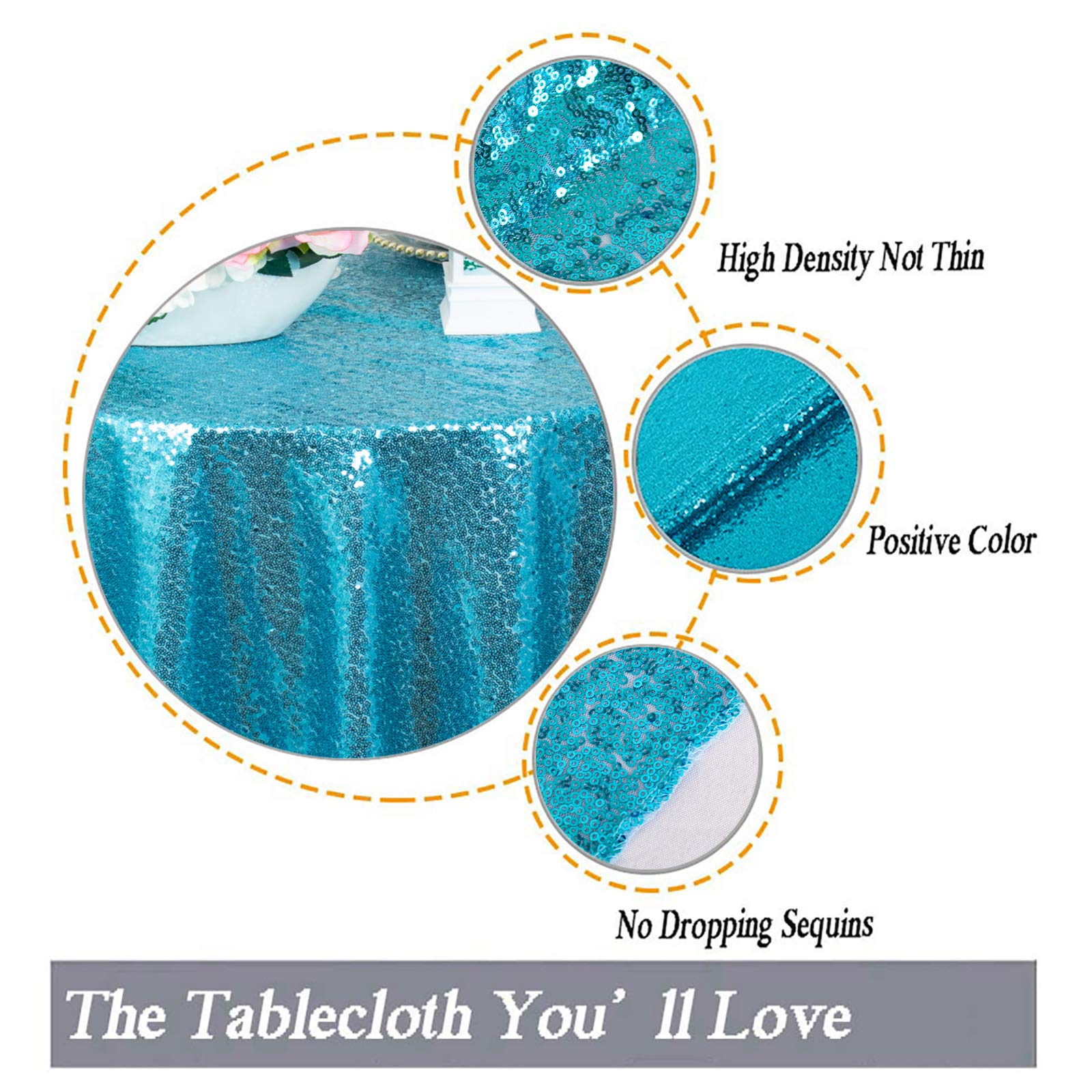 ShinyBeauty Sequin Tablecloth Aqua Blue 50x50'' Table Linen Turquoise ...