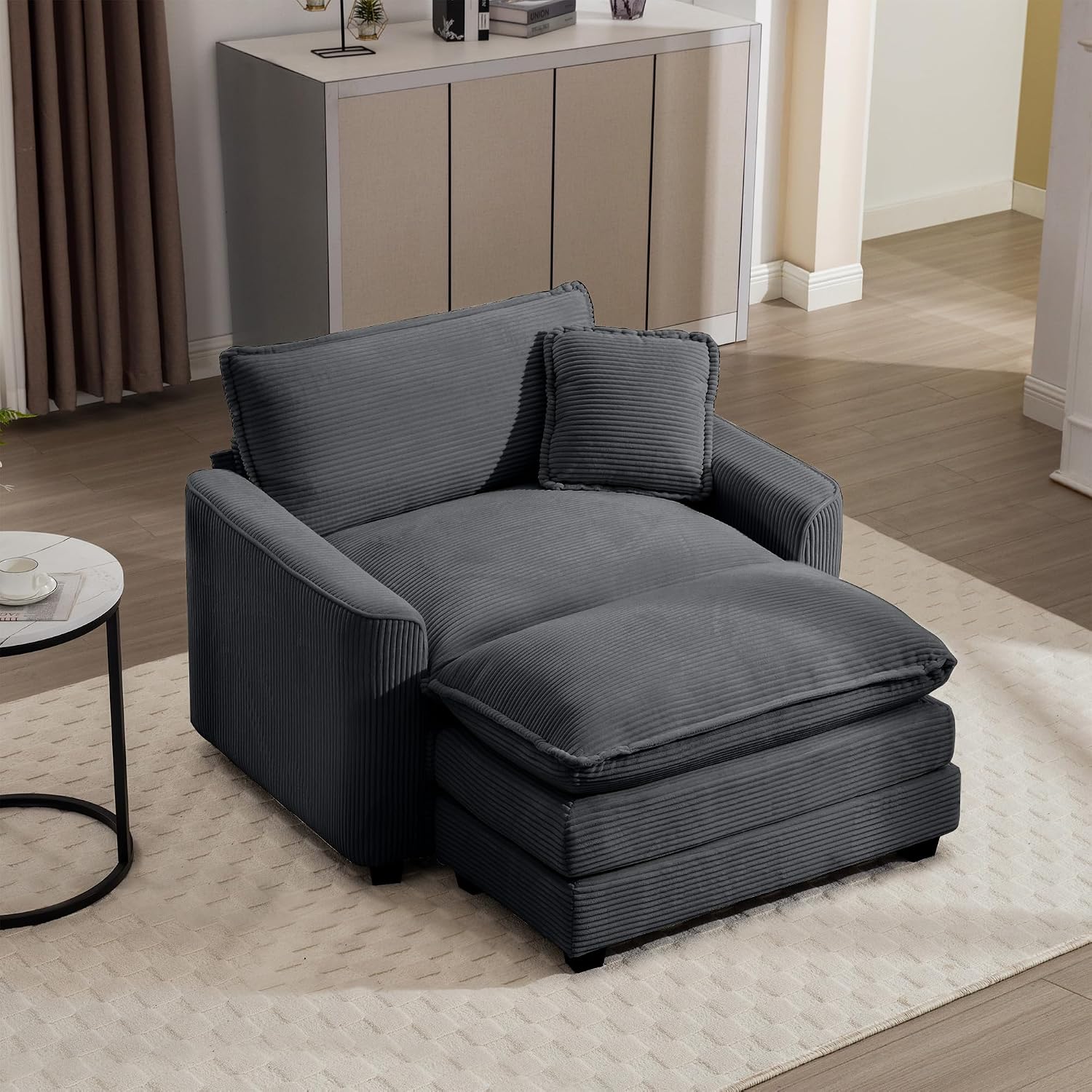Amazon.com: Corduroy Upholstered Accent Chair with Movable Ottoman ...
