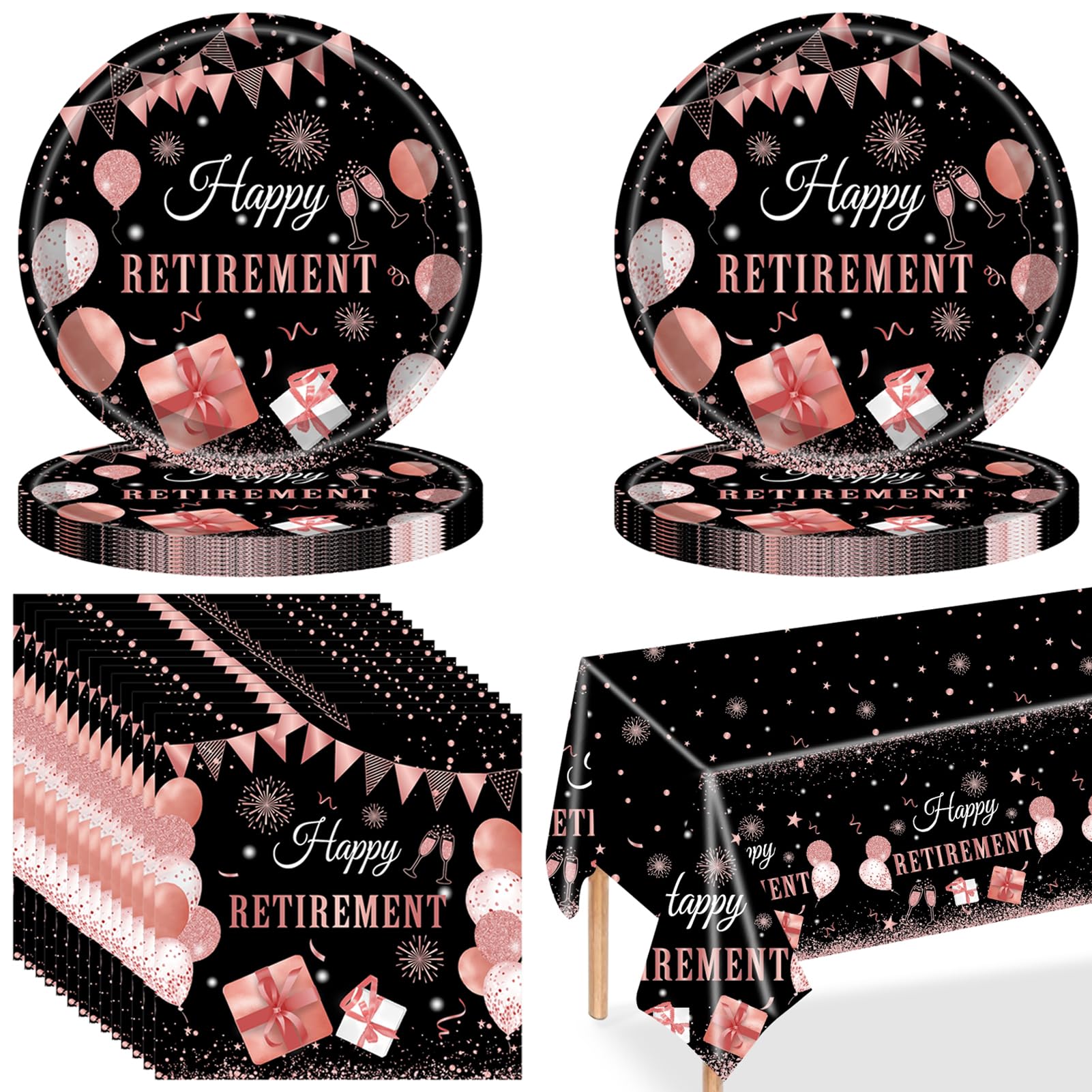 37pcs Retirement Party Supplies, Happy Retirement Party Plates Napkins ...