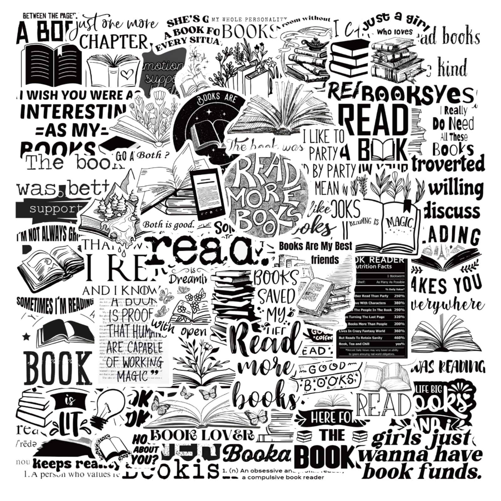 Amazon.com: 50 PCS Vintage Bookish Stickers for Kindle,Black and White ...