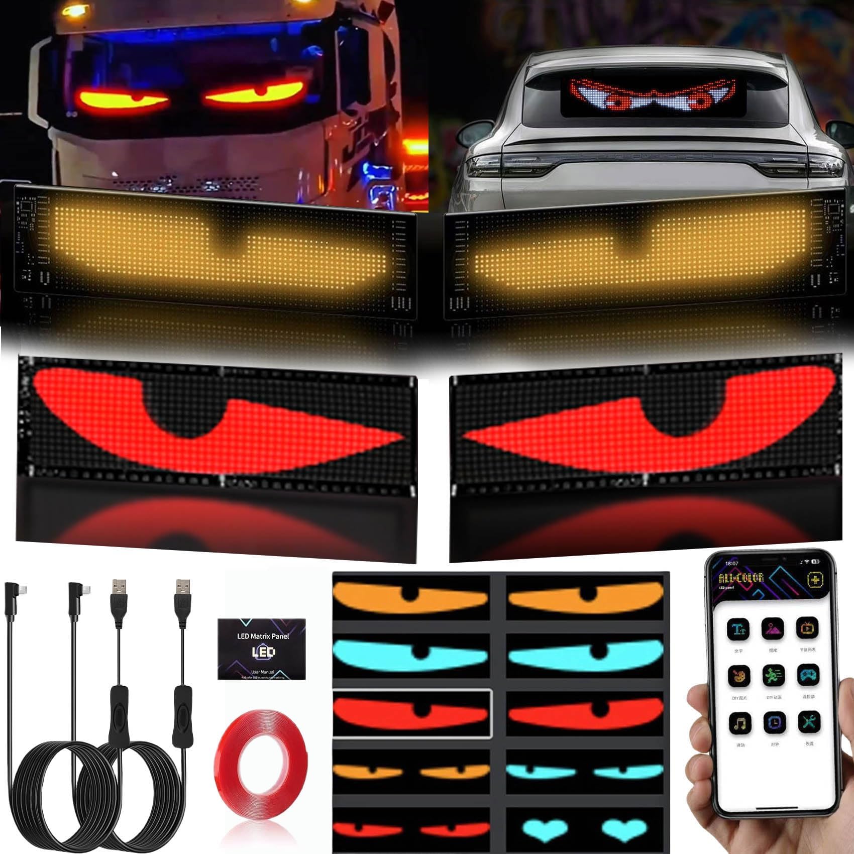 Amazon.com: Animated LED Eyes for Truck Windshield, APP Control ...