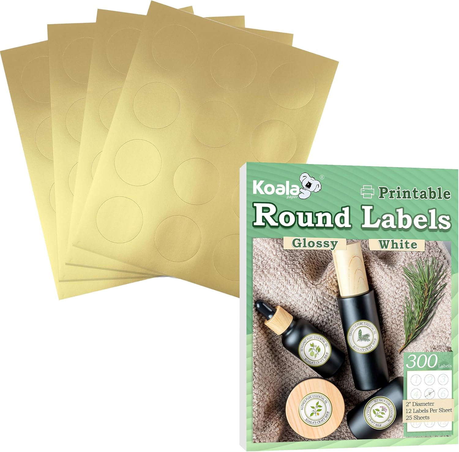 Amazon.com : Koala Round Labels 2 Inch, Glossy and Gold Printable Round ...